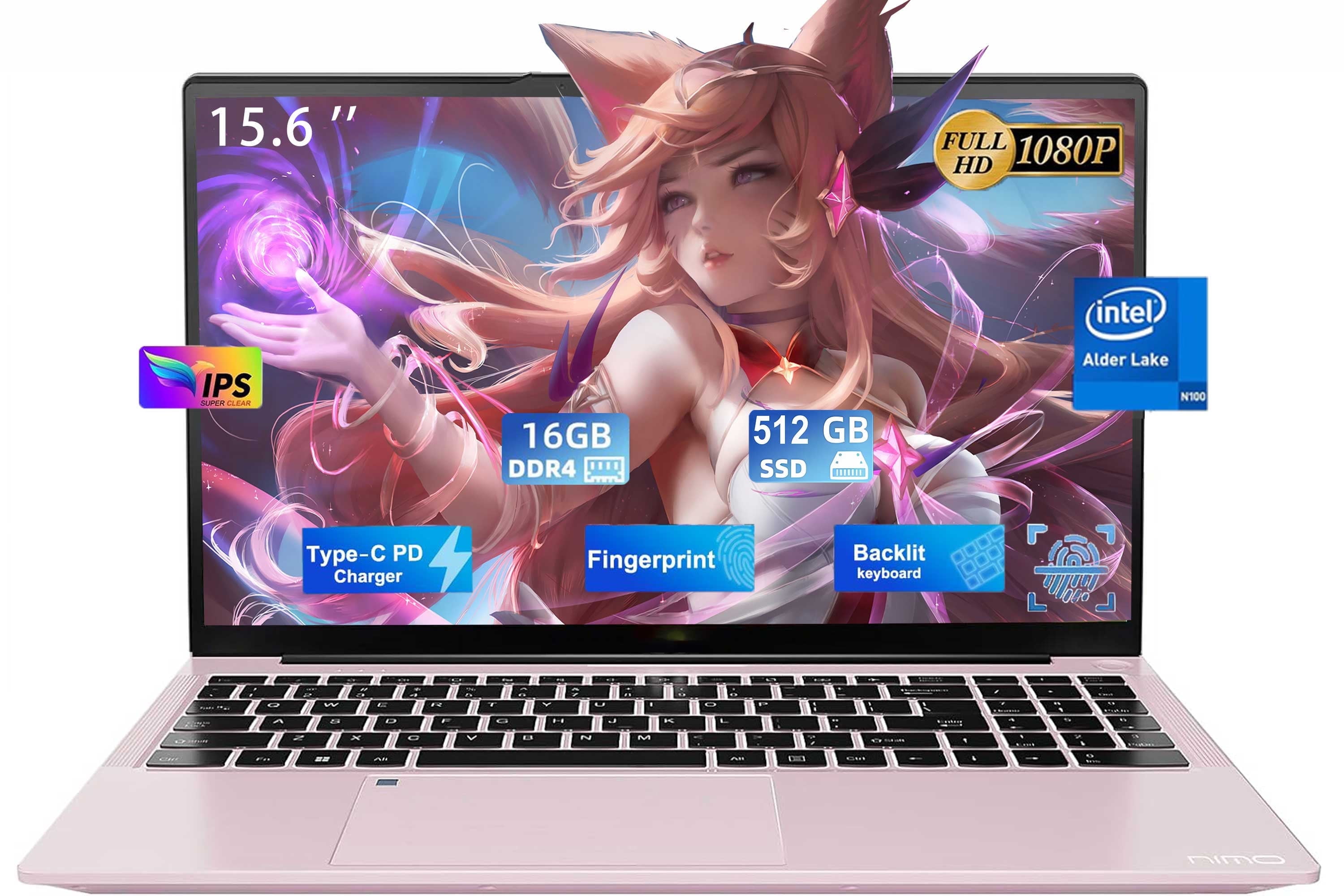 15.6" Ultral Light Laptop for Students, Quad-Core Intel Celeron N100 processors, up to 3.4GHz ...