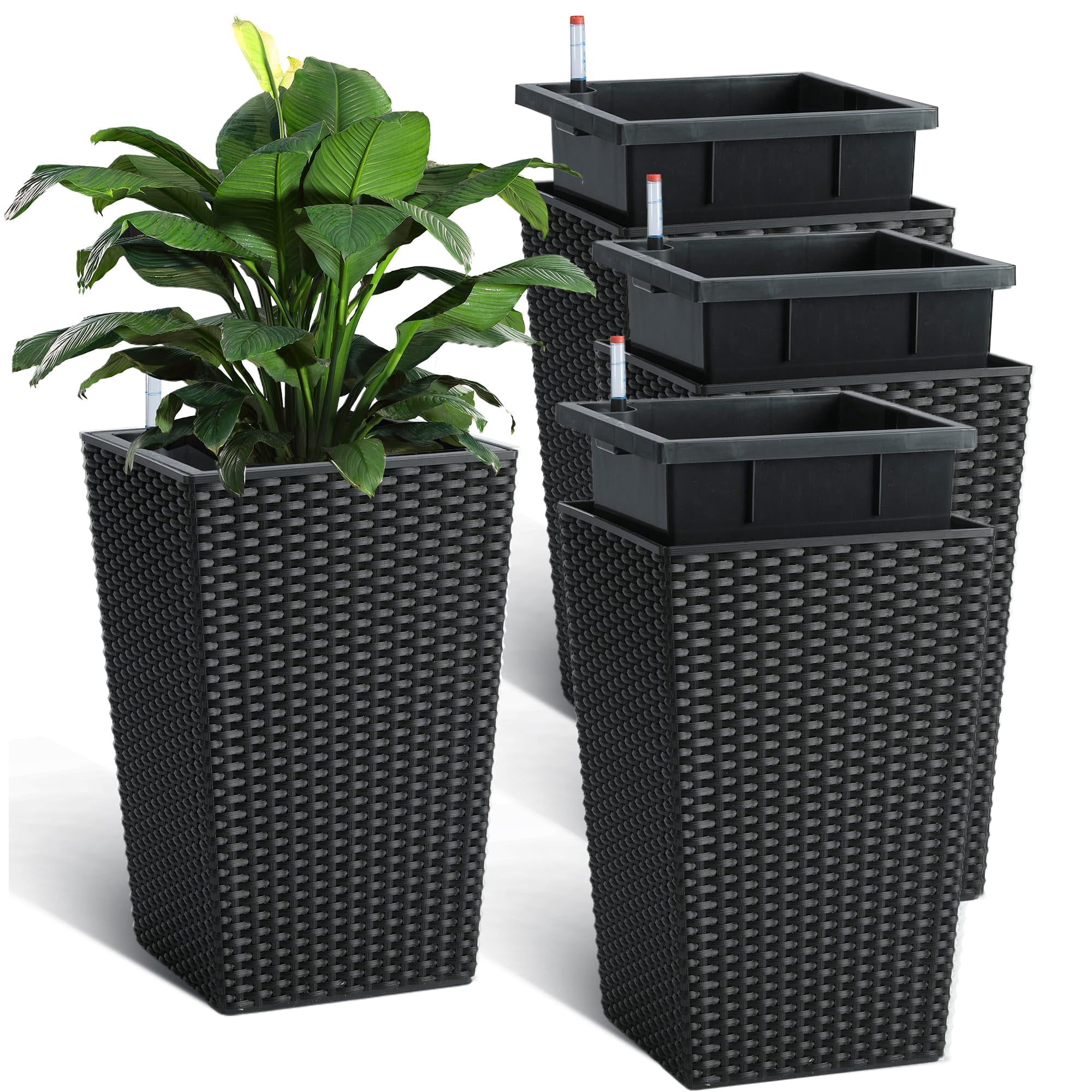 15.6inch Tall Self Watering Plant Pot Set of 4, Large Indoor Plant Pot ...