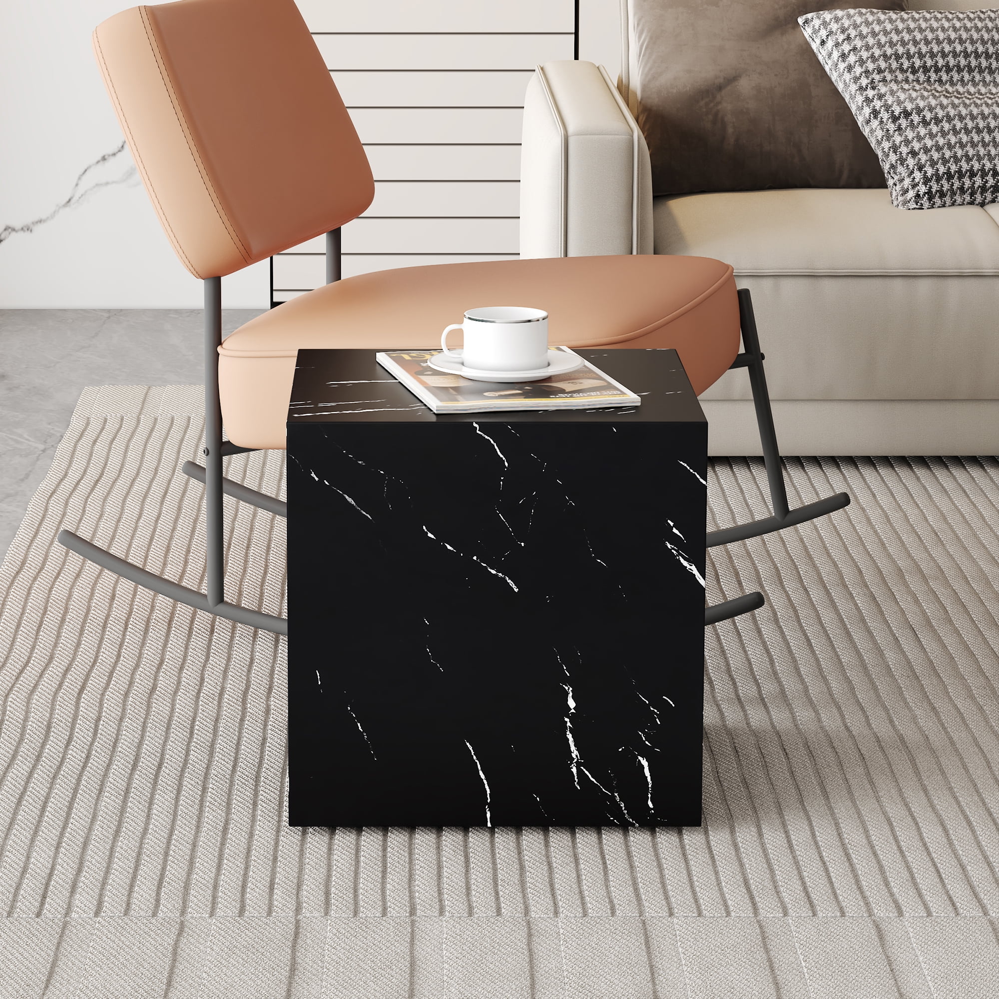 15.7*15.7*15.7 Inch Black Marble Texture Mdf Coffee Table- Luxurious ...