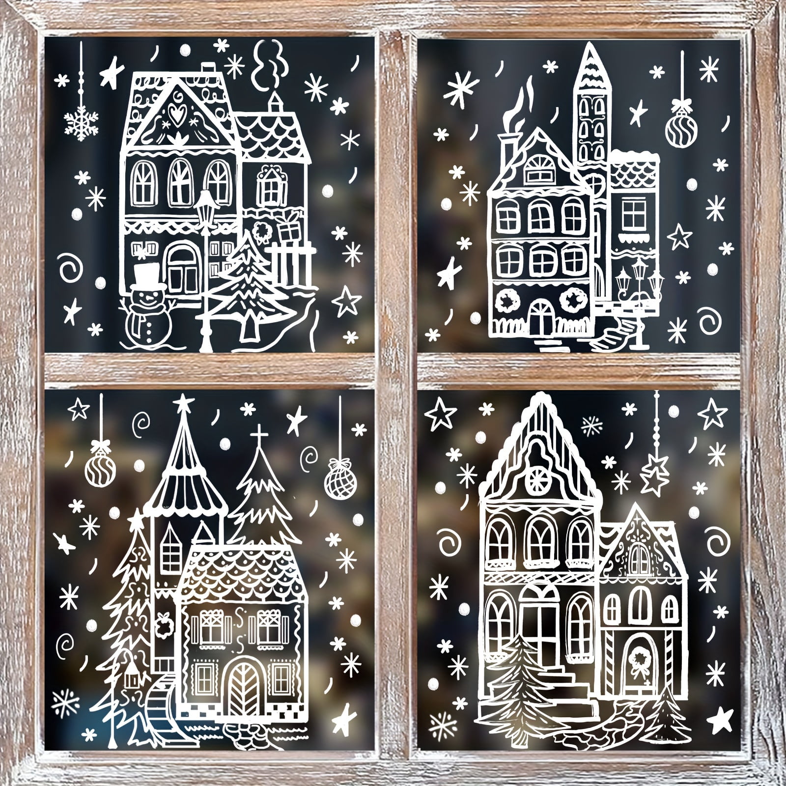 15.7 * 27.5'' Large Christmas Window Clings 4 Sheets White Xmas Tree ...