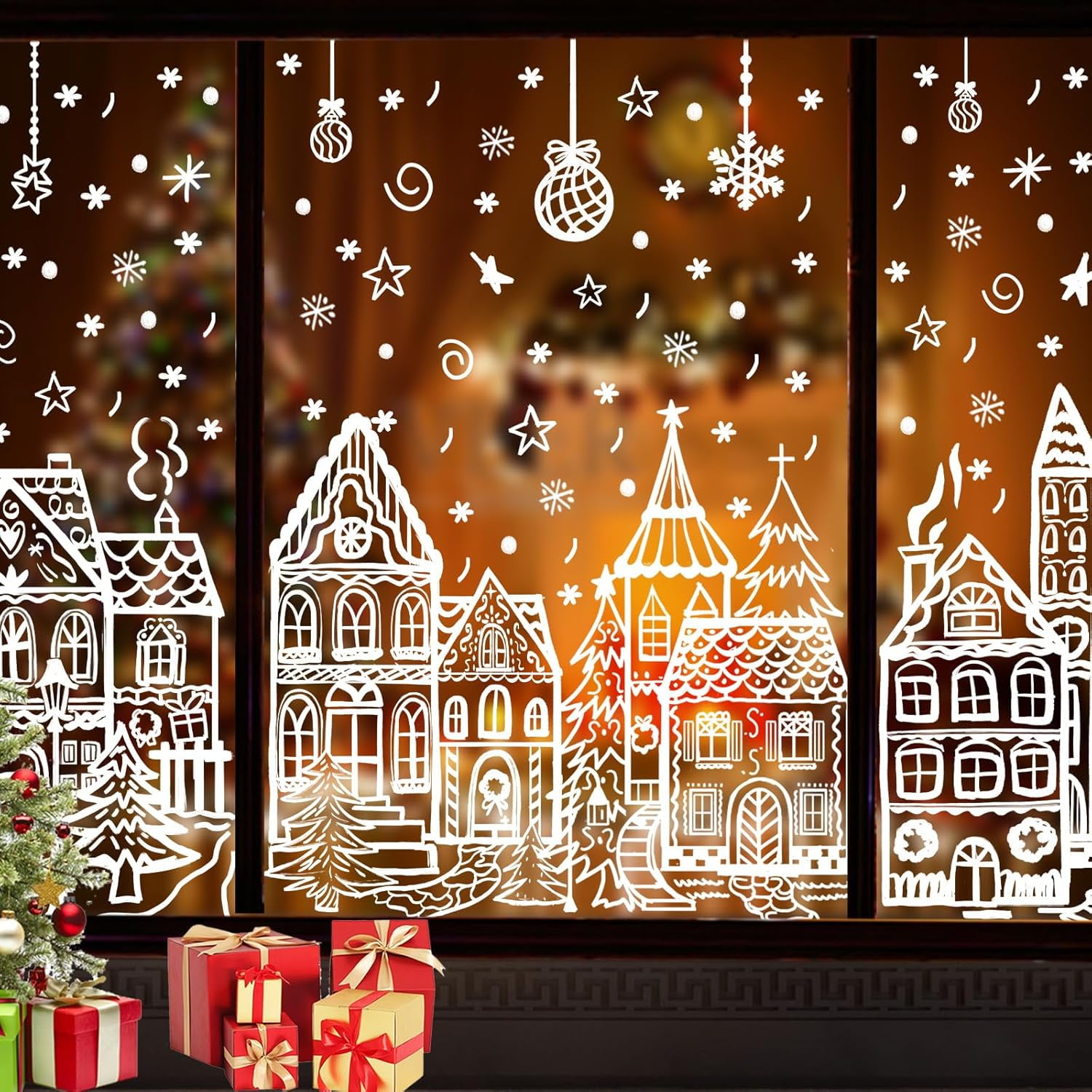 15.7 * 27.5'' Large Christmas Window Stickers 4 Sheets White House Xmas ...