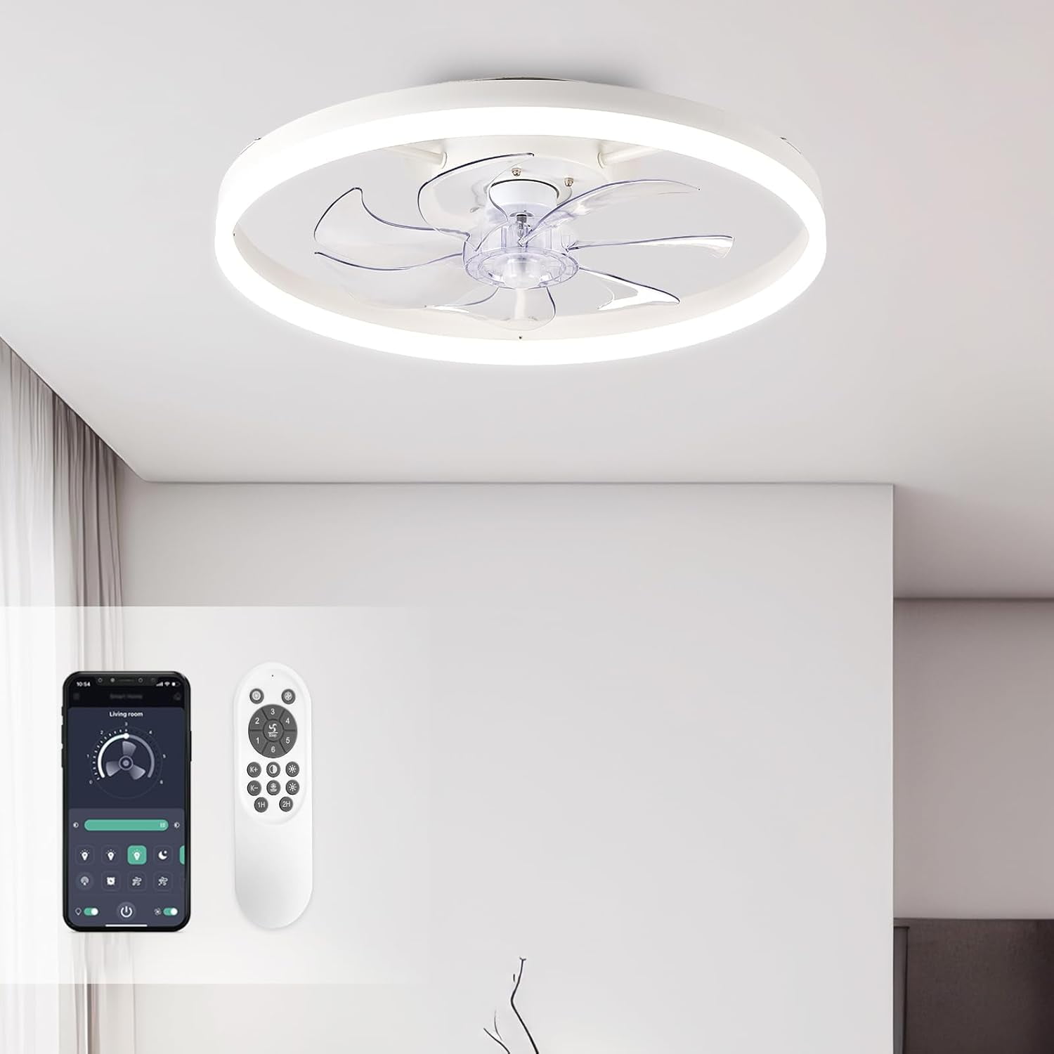 15.7'' Ceiling Fan with Light, Modern Flush Mount Ceiling Fans, Low ...