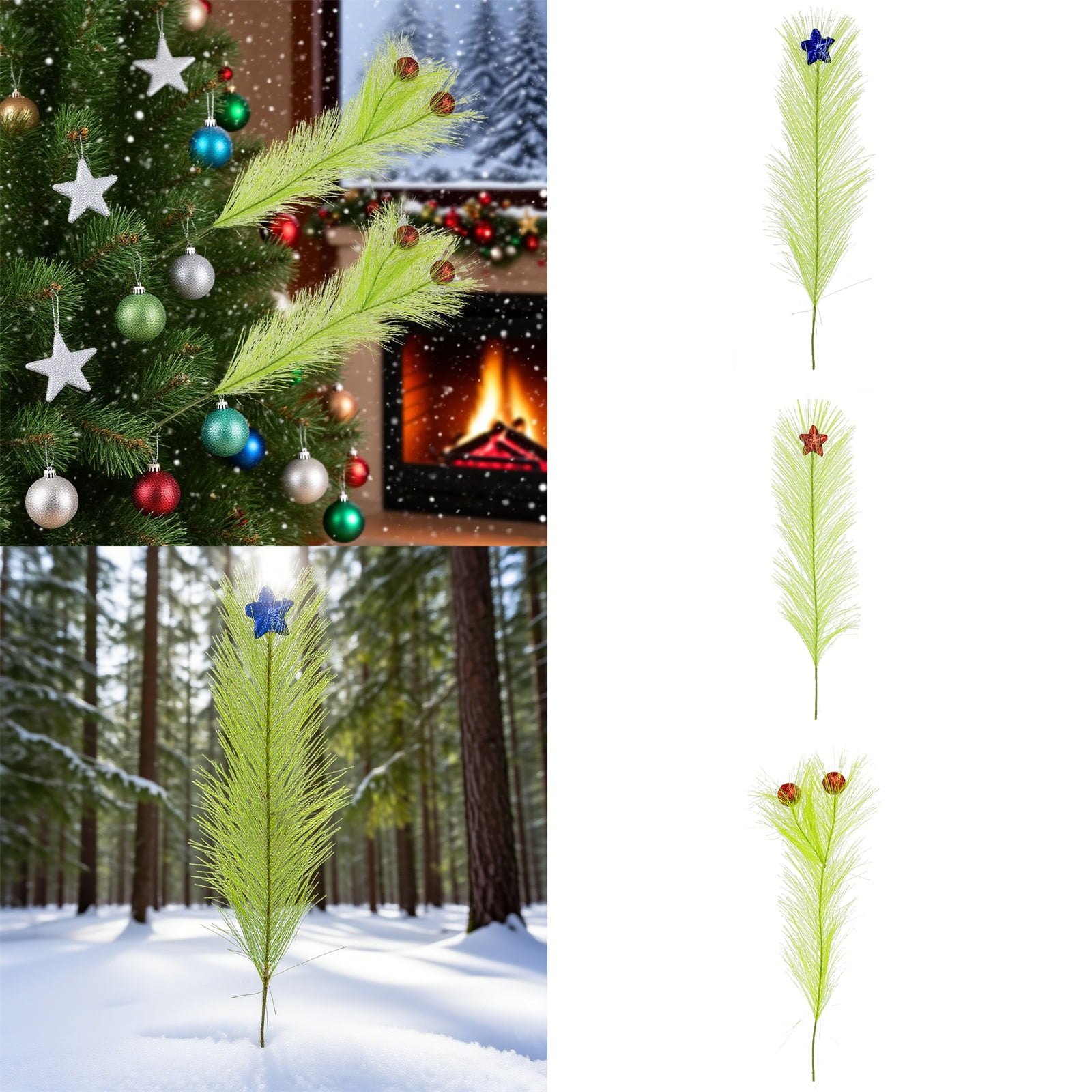 15.7" Christmas Tree Branch Faux Pampas Grass Design with Red Glitter ...