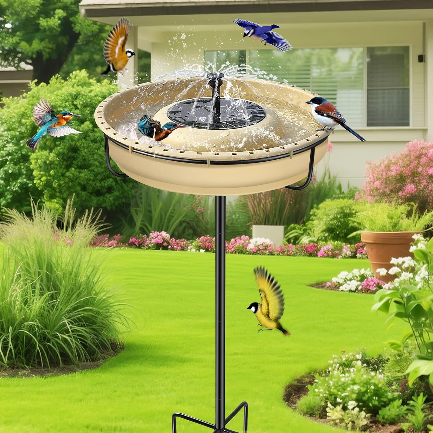 15.7 Extra Large Solar Powered Bird Bath with Fountain with 1.67 Gallon ...