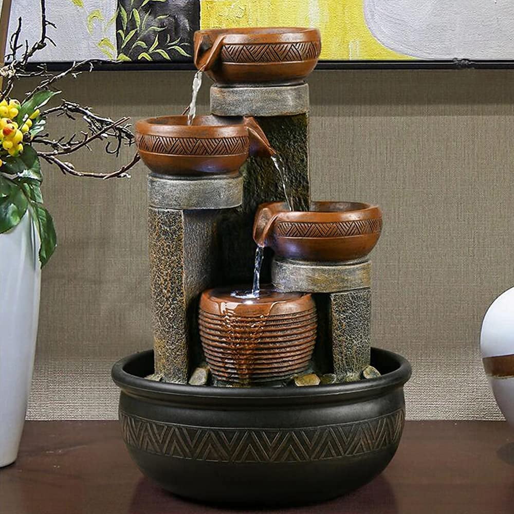 15.7" H 4-Tier Indoor Tabletop Waterfall Fountain with LED Lights ...