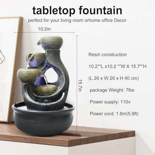 15.7''H Relaxation Indoor Desktop Waterfall Fountain Decor Portable ...