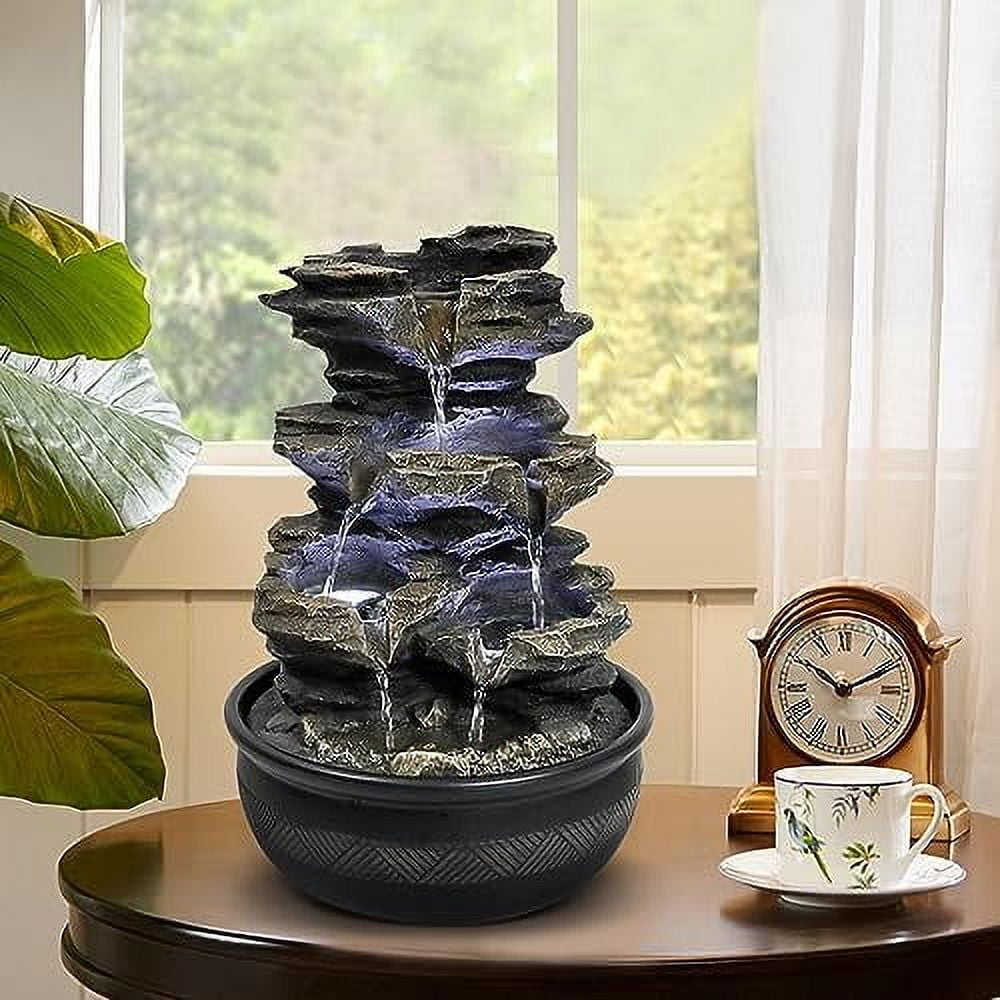 15.7” High Rock Falls Tabletop Water Fountain with LED Lights - Indoor ...