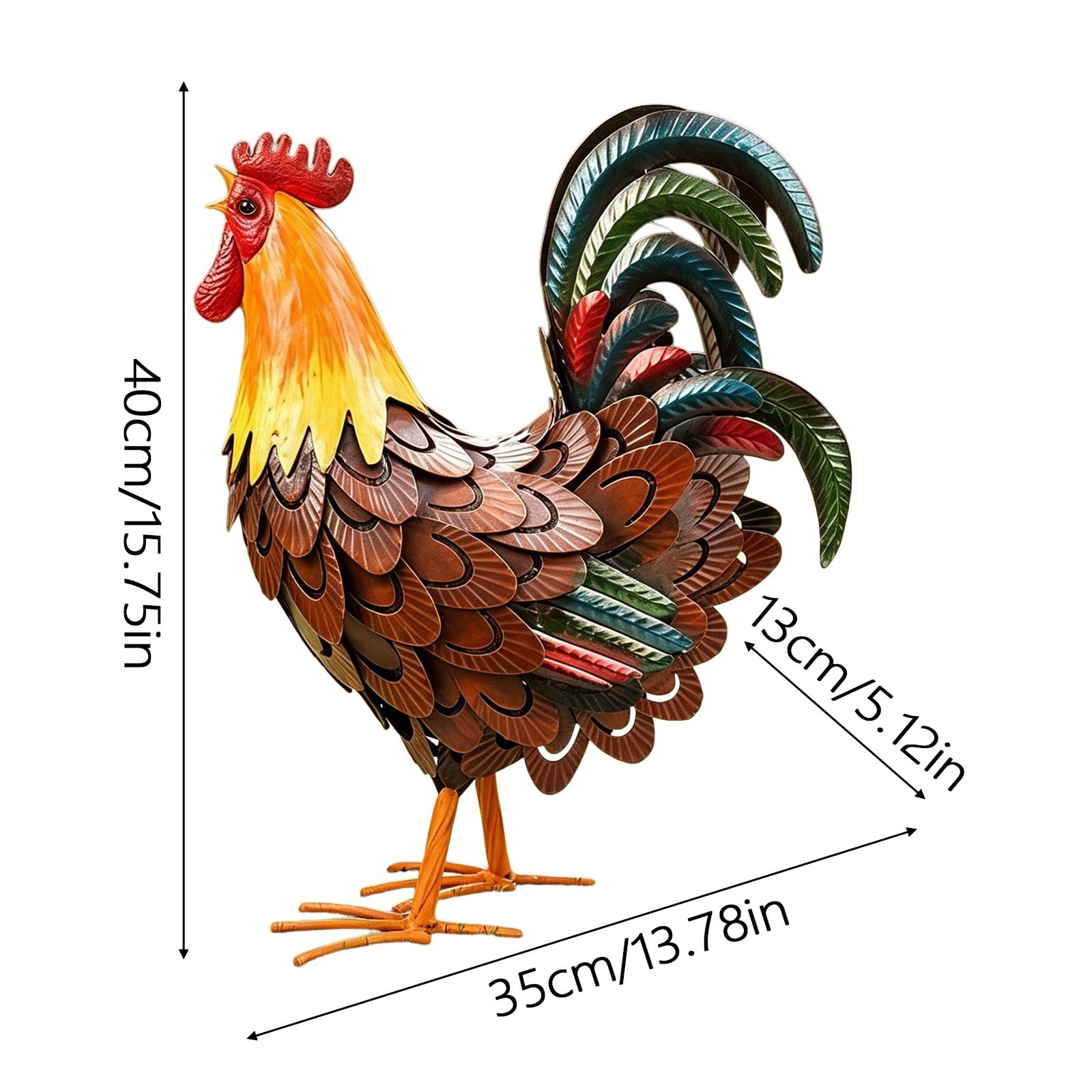 15.7 Inch 3D Colorful Metal Rooster Garden Ornament, Weatherproof ...