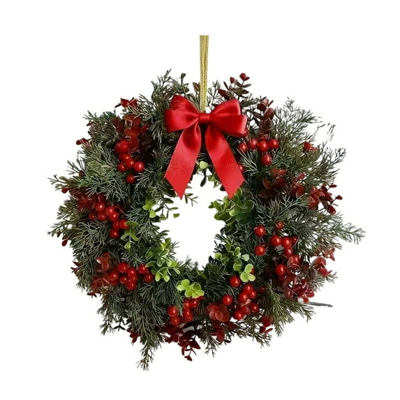 15.7 Inch Christmas Wreath for Front Door with Red Bow, Artificial Pine ...