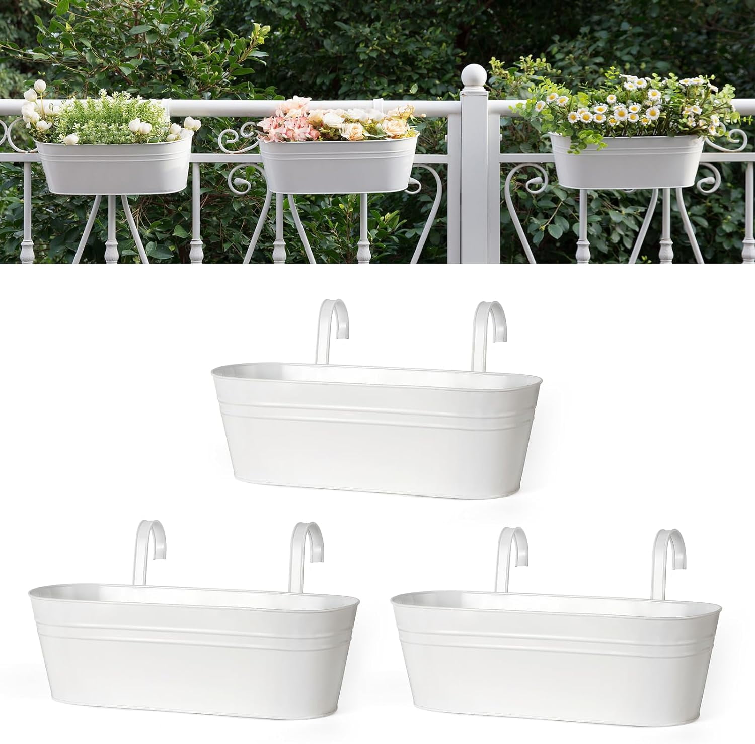 15.7 Inch Metal Hanging Flower Pots for Railing Fence Outdoor Planter ...