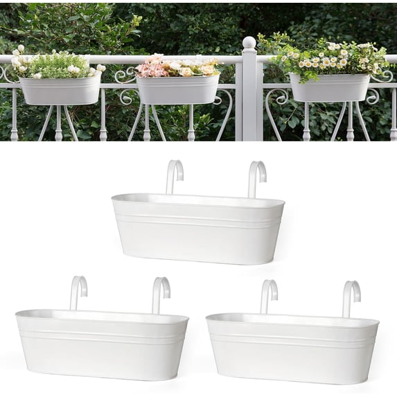 15.7 Inch Metal Hanging Flower Pots for Railing Fence Outdoor Planter ...