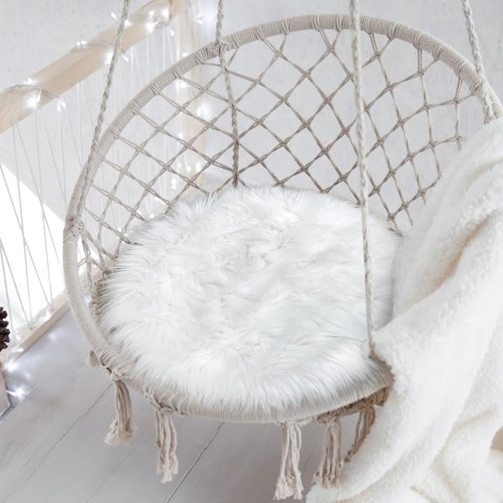 15.7 Inch Mini Small Fur Rug Round, White Plush Fluffy Mini Sheepskin ...