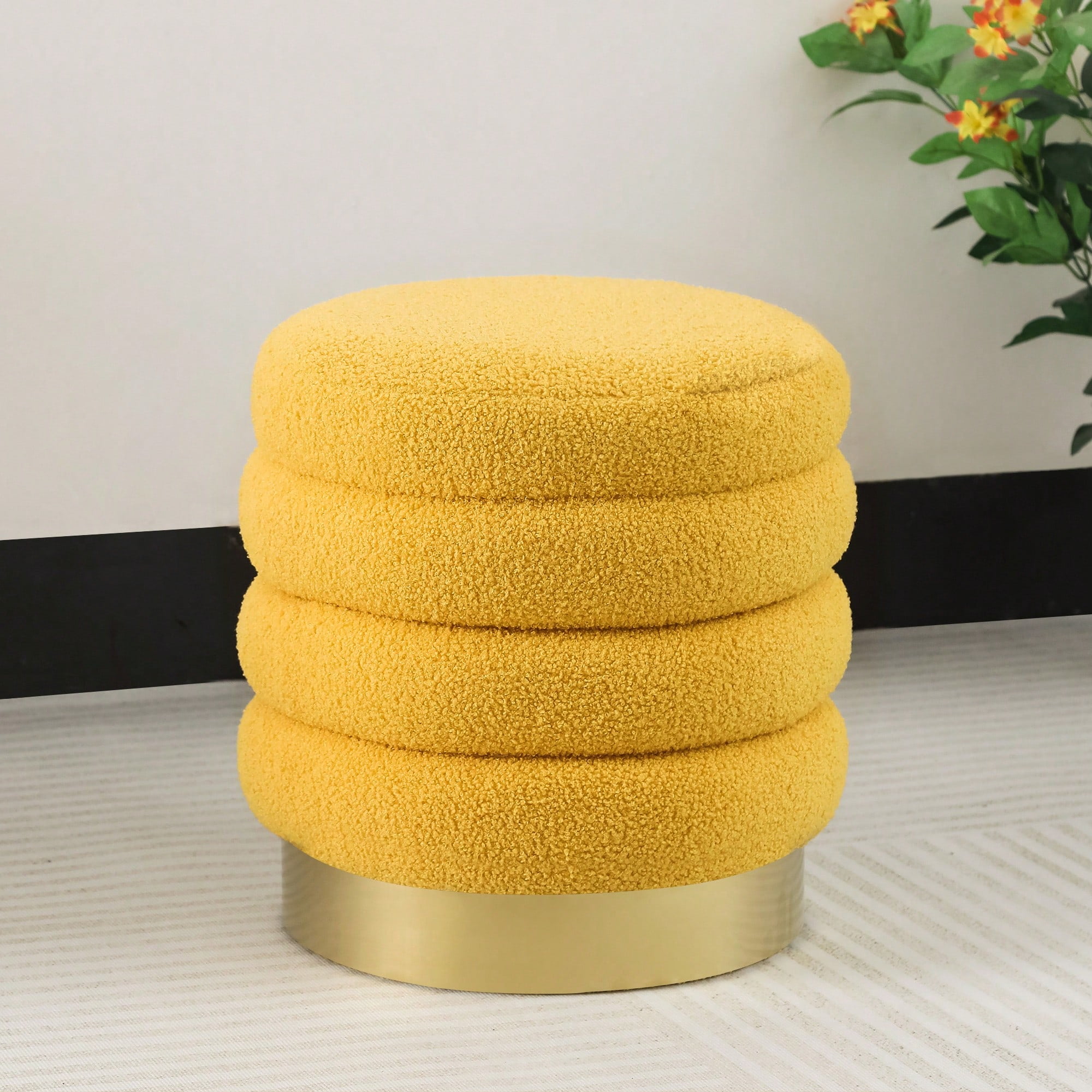 15.7 Inch Modern Round Velvet Ottoman With Gold Plating Base ...