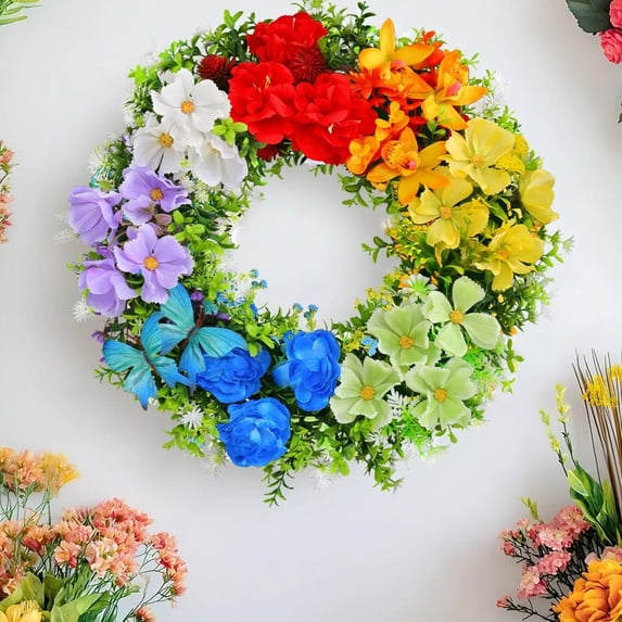 15.7 Inch Pride Month Rainbow Wreath for Front Door Artificial Orchid ...