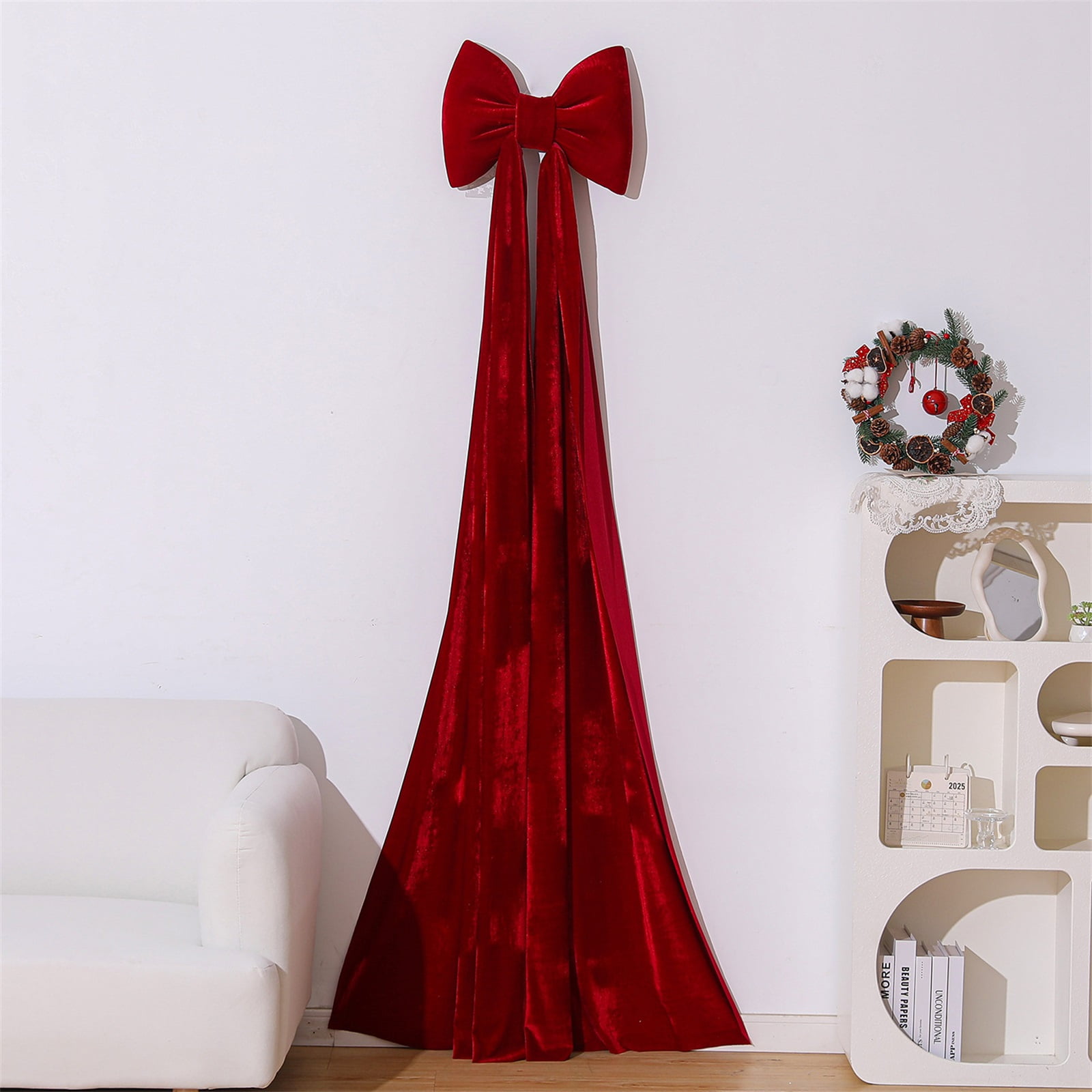 15.7 Inch Red Velvet Christmas Bow 6.5 Ft Streamer Tail Holiday Wreath ...