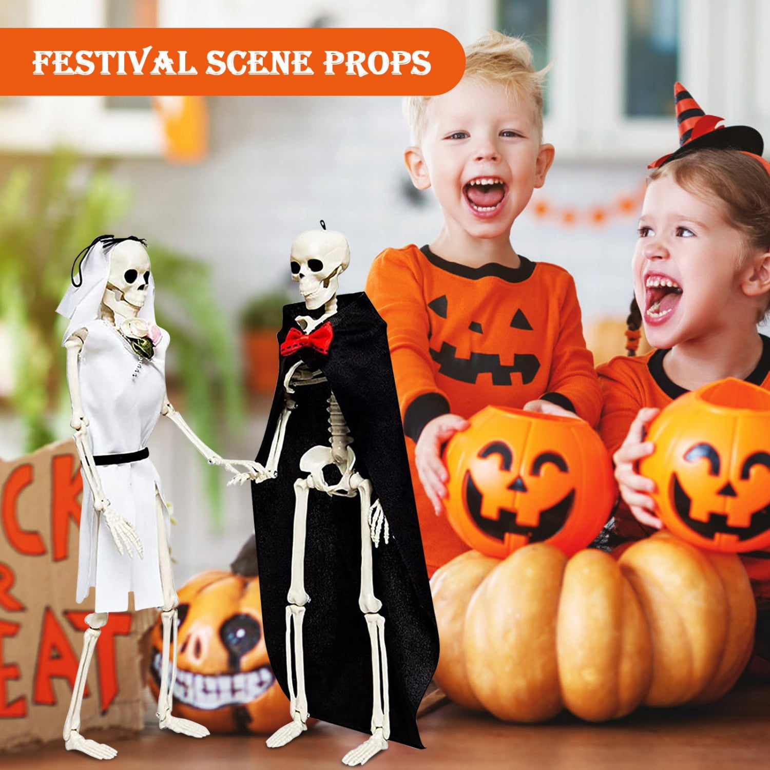 15.7 Inch Spooky Skeleton Bride and Groom Wedding Couple Statue Hanging ...