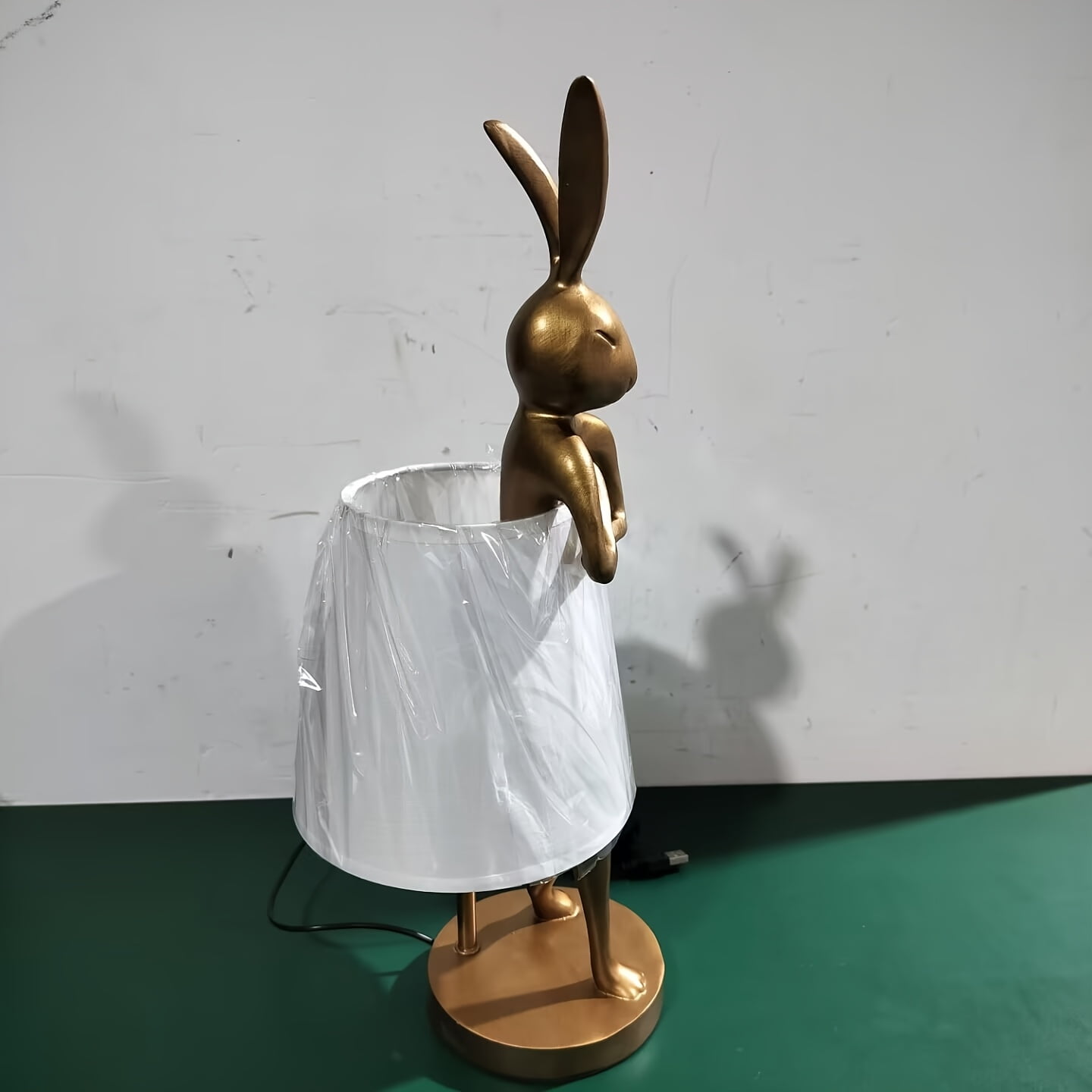 15.7" Modern Rabbit Table Lamp, Dimmable LED, Linen Shade, Gold & Metal ...