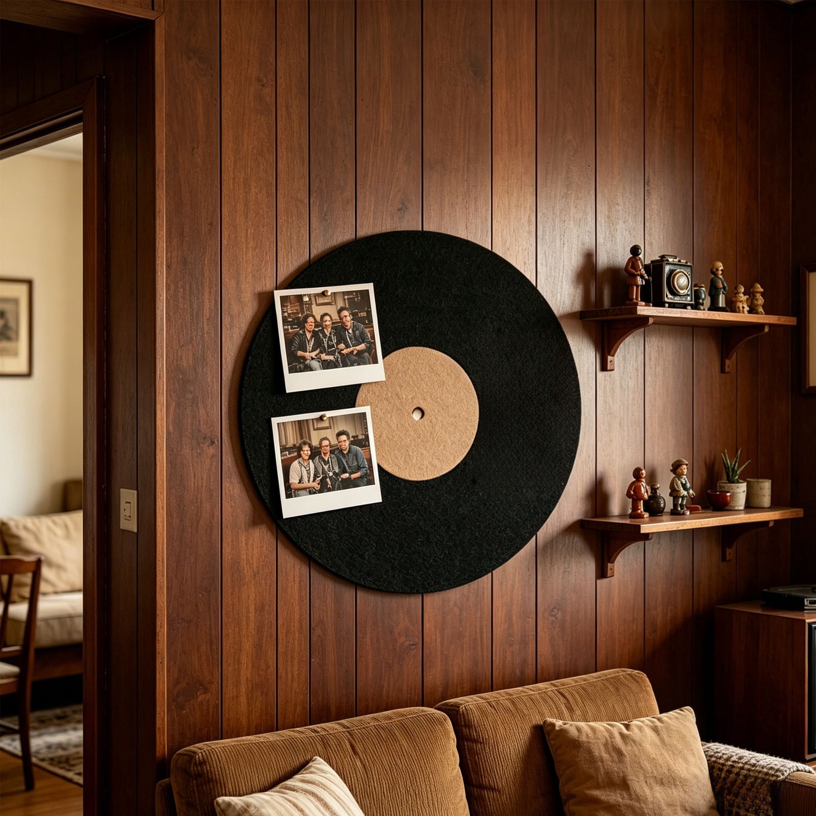 15.7" Record Shaped Felt Bulletin Board, Vinyl Pin Board for Wall, Cork ...