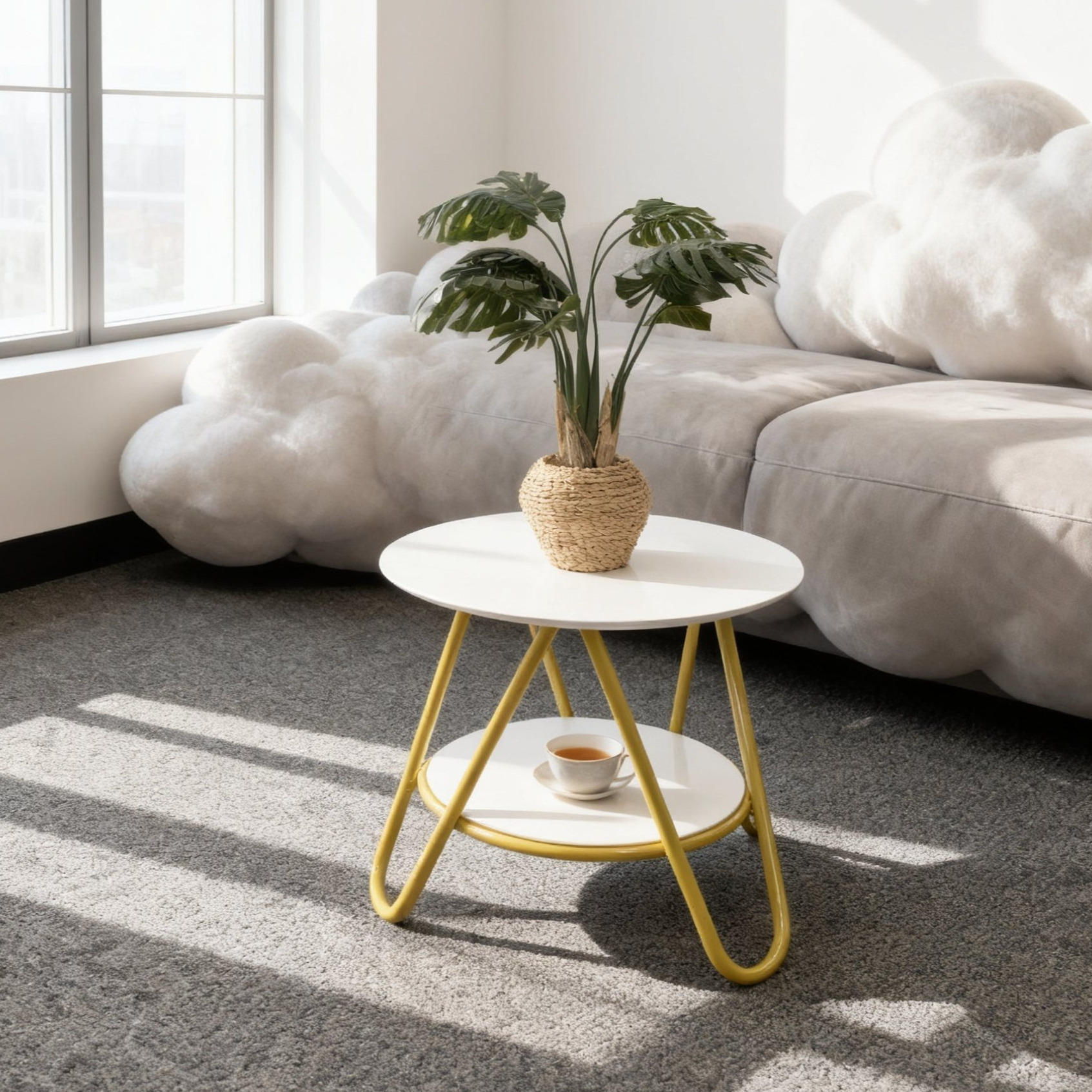 15.7" Round Modern Side Accent, End Table with Metal Legs for Bedroom ...