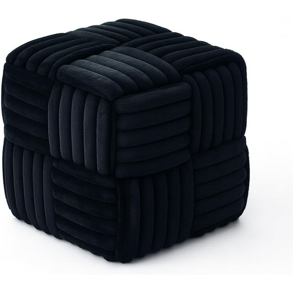 15.7" Square Black Faux Fur Ottoman Footrest, Soft Padded Vanity Stool ...