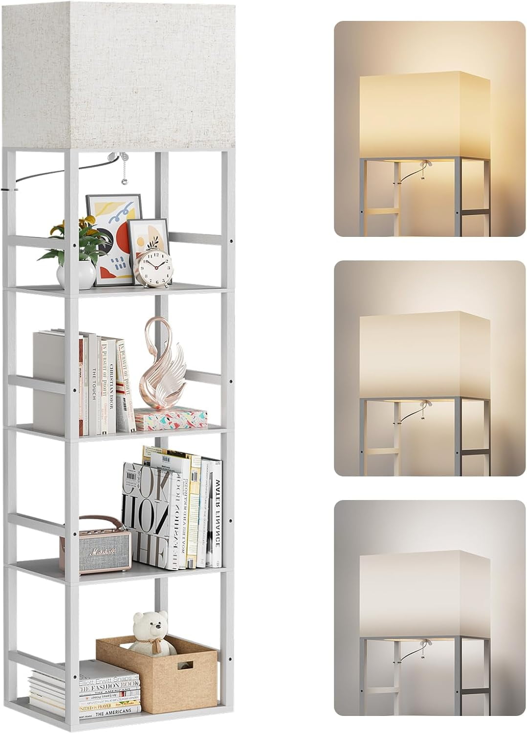 15.7" W Floor Lamp with Shelves, Standing Shelf Lamps for Living Room ...