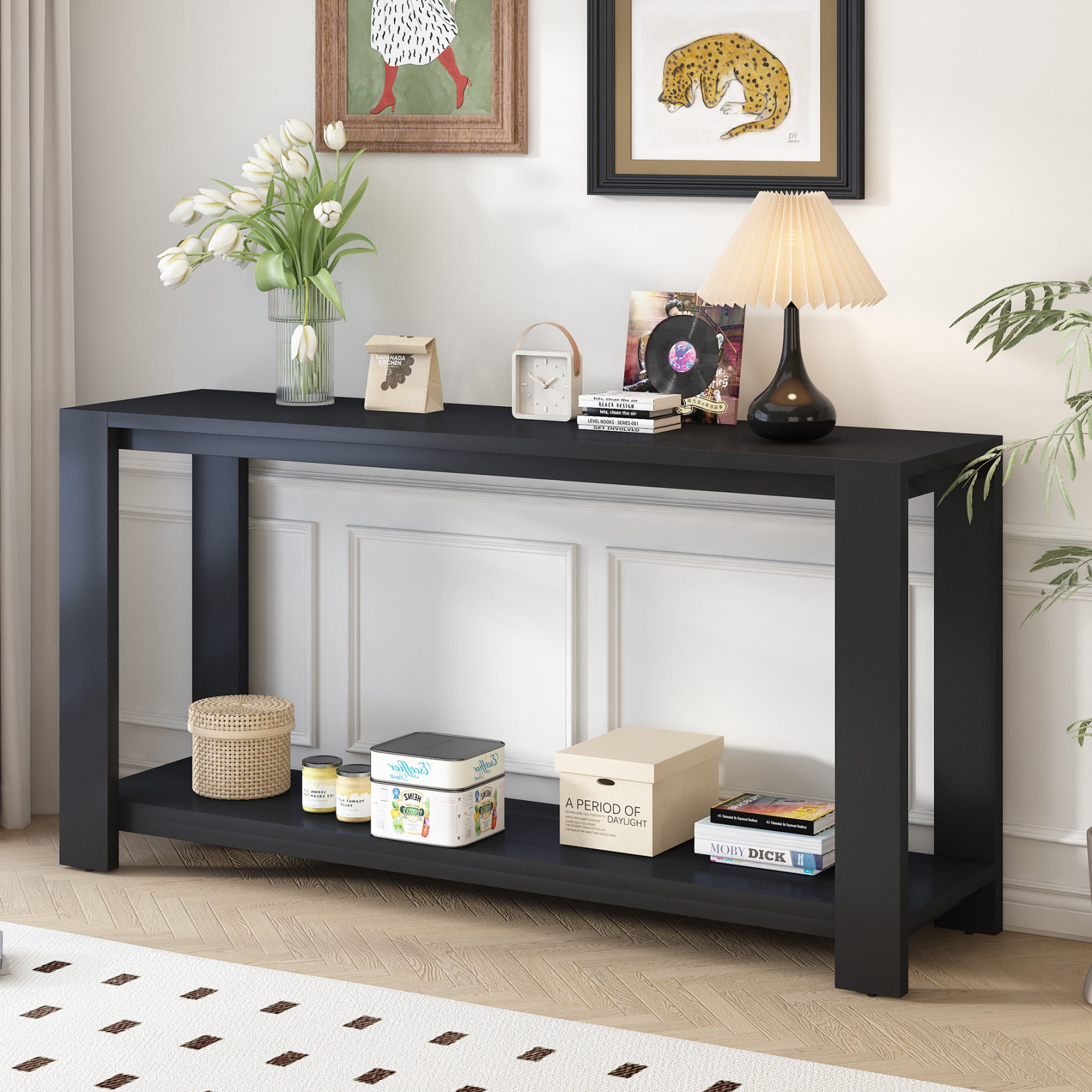 15.7''W Narrow Console Table, Minimalist Entry Table with Bottom Shelf ...