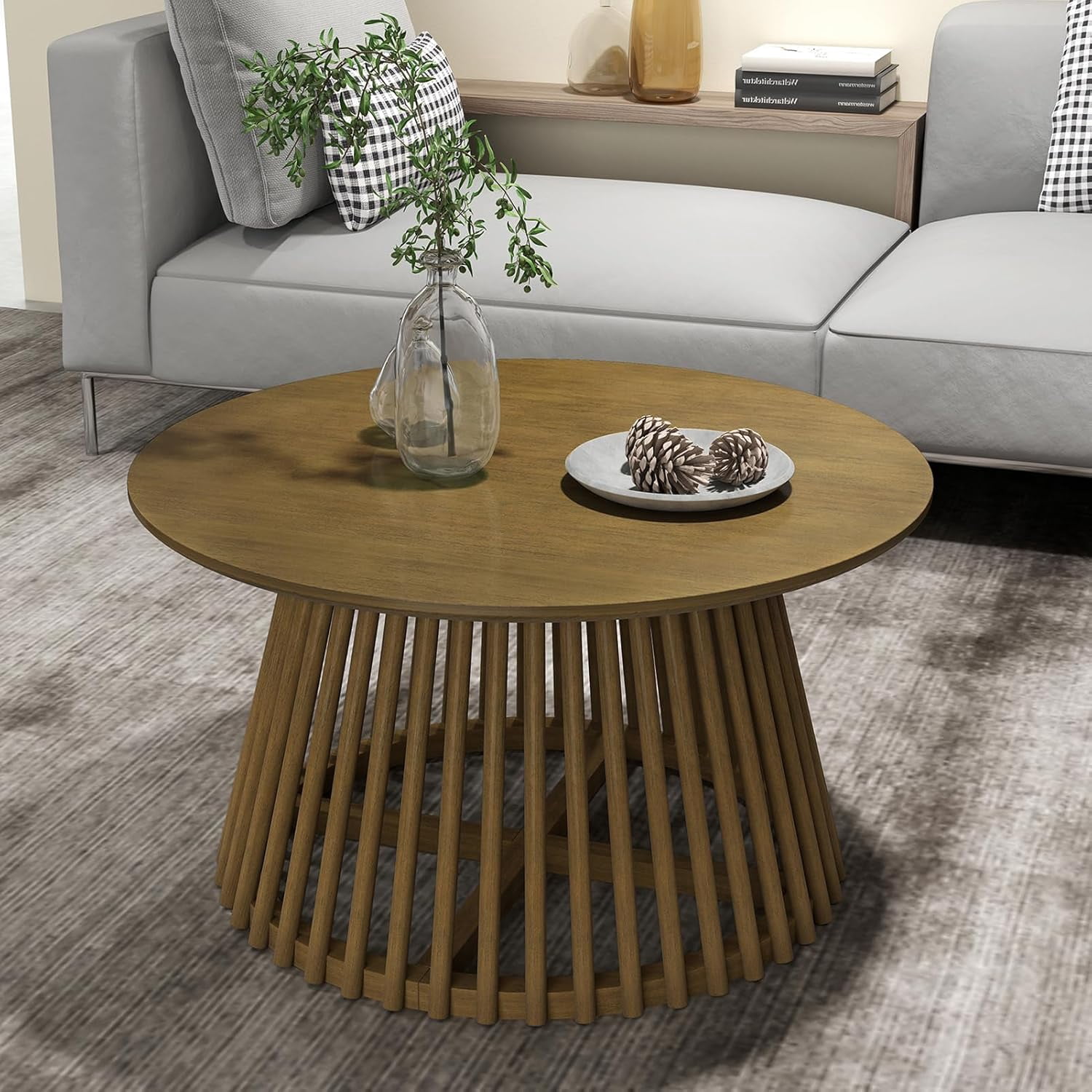 15.7" Wood Round Coffee Table for Living Room,Simple Circle End Table ...