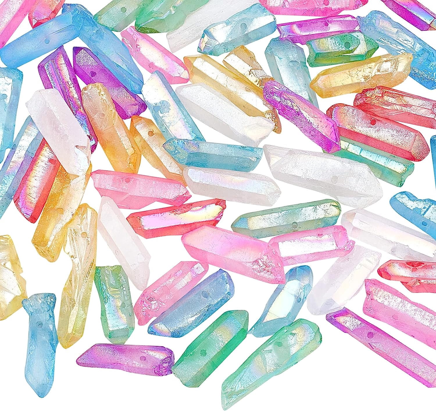 15.7 inch Crystal Quartz Points Beads Multicolor Rock Quartz Crystal ...