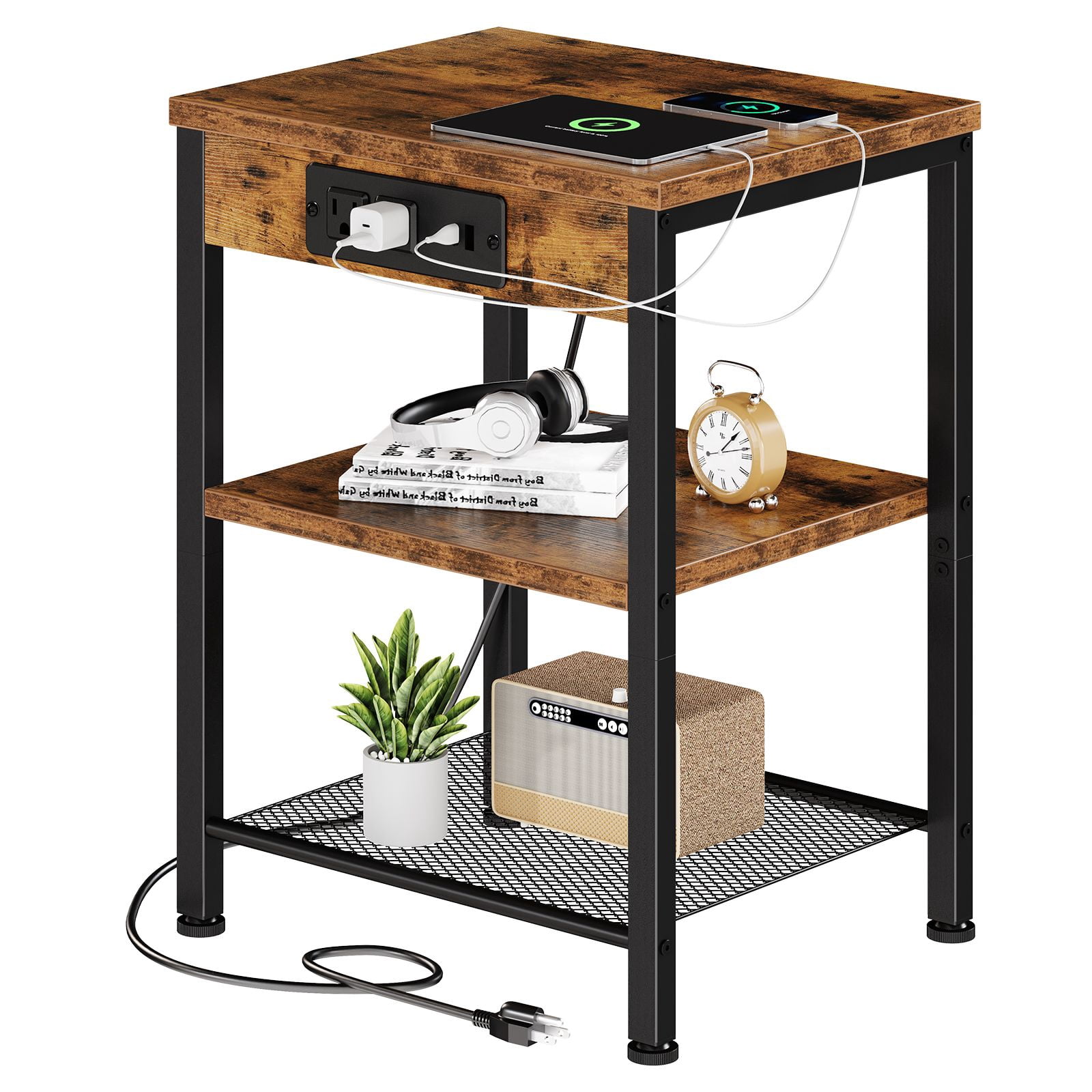 15.7-inch small side table with charging device, coffee table with ...