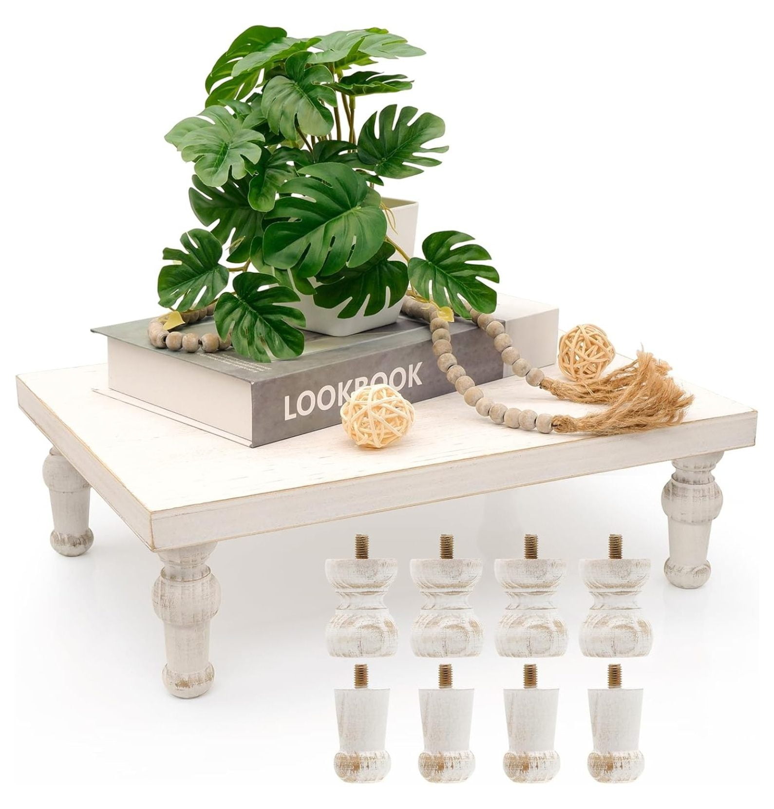 15.7" x 11.8" Wooden Riser Decorative Tray, Farmhouse Wood Pedestal ...