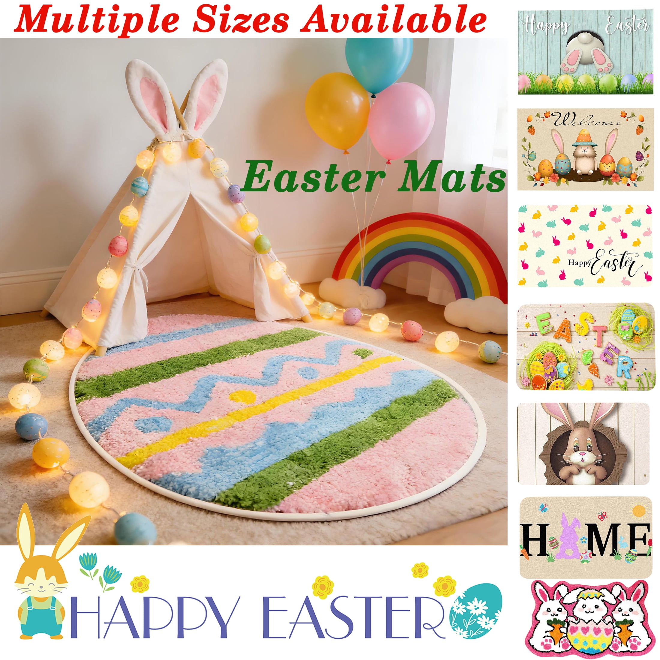 15.7"x23.6" Spring Bunny Eggs Decorative Floor Carpet, Easter Holiday ...