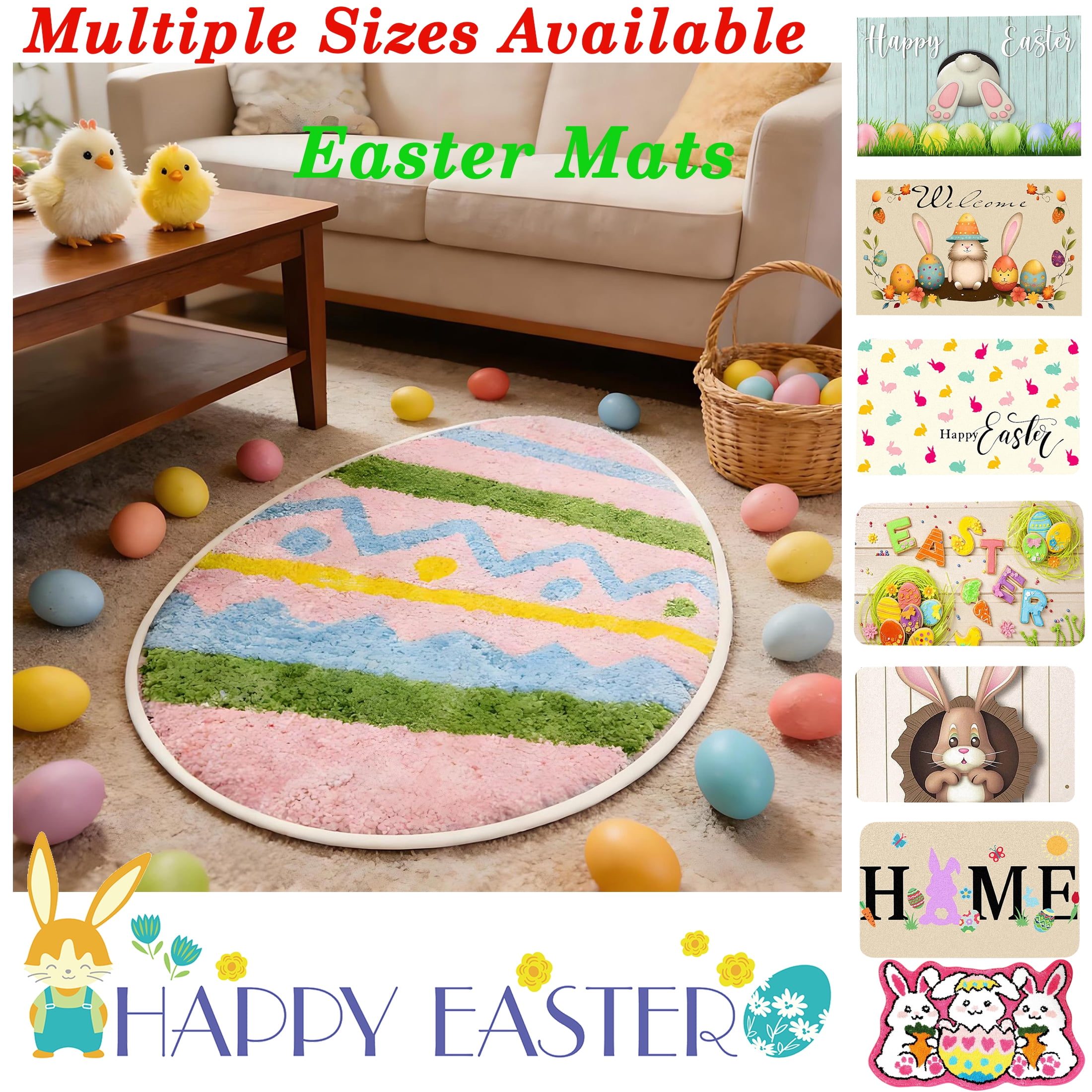 15.7"x23.6" Spring Easter Rabbit Egg Pattern Area Rug, Decorative Floor ...