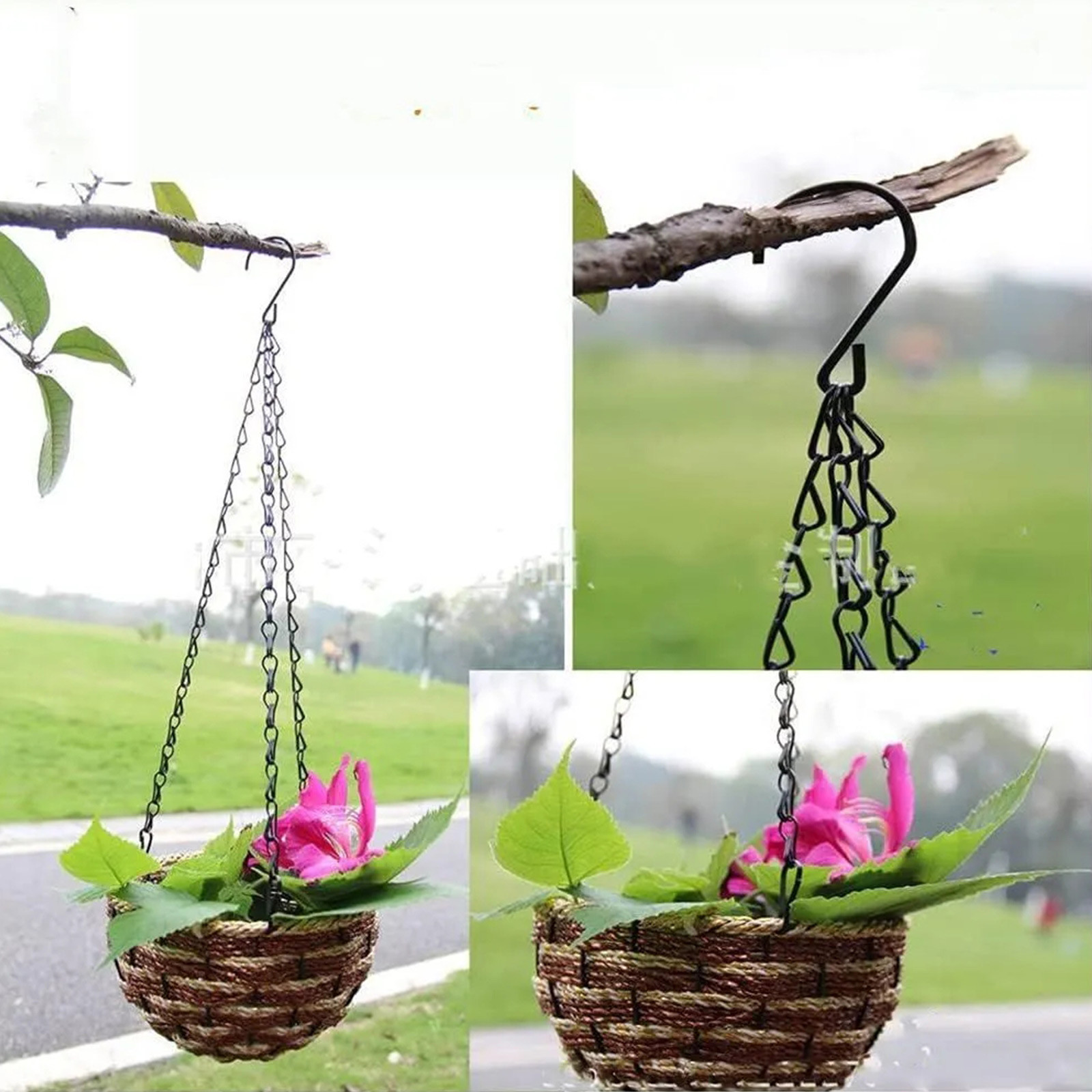 15.74 Inch Hanging Basket Chains with Hooks, 3 Point Hanging Flower Pot ...