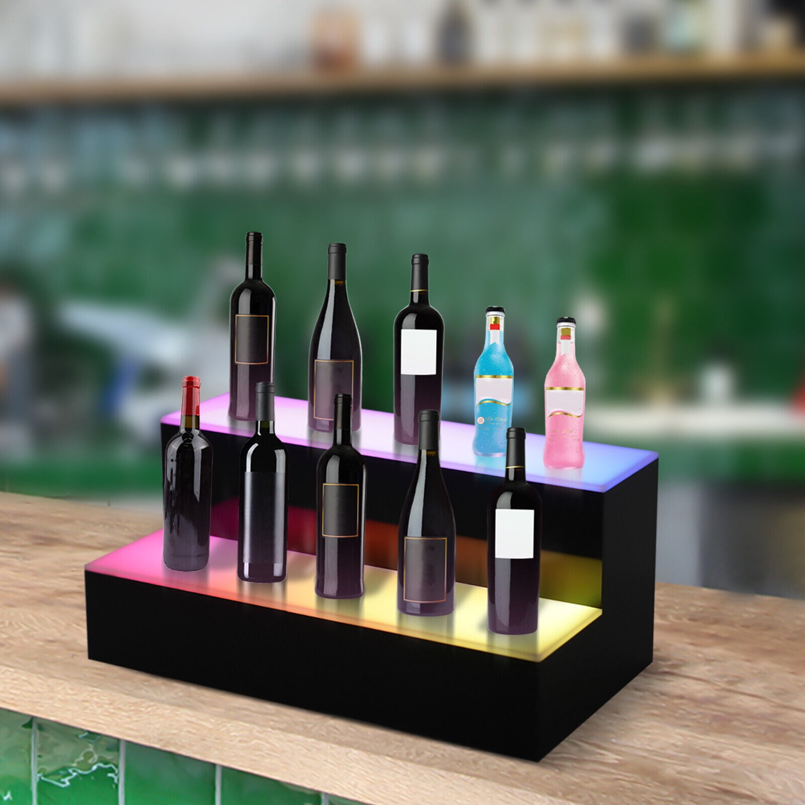15.74" LED Bar Shelf, 2 Step Liquor Bottle Shelves, Bottle Display ...