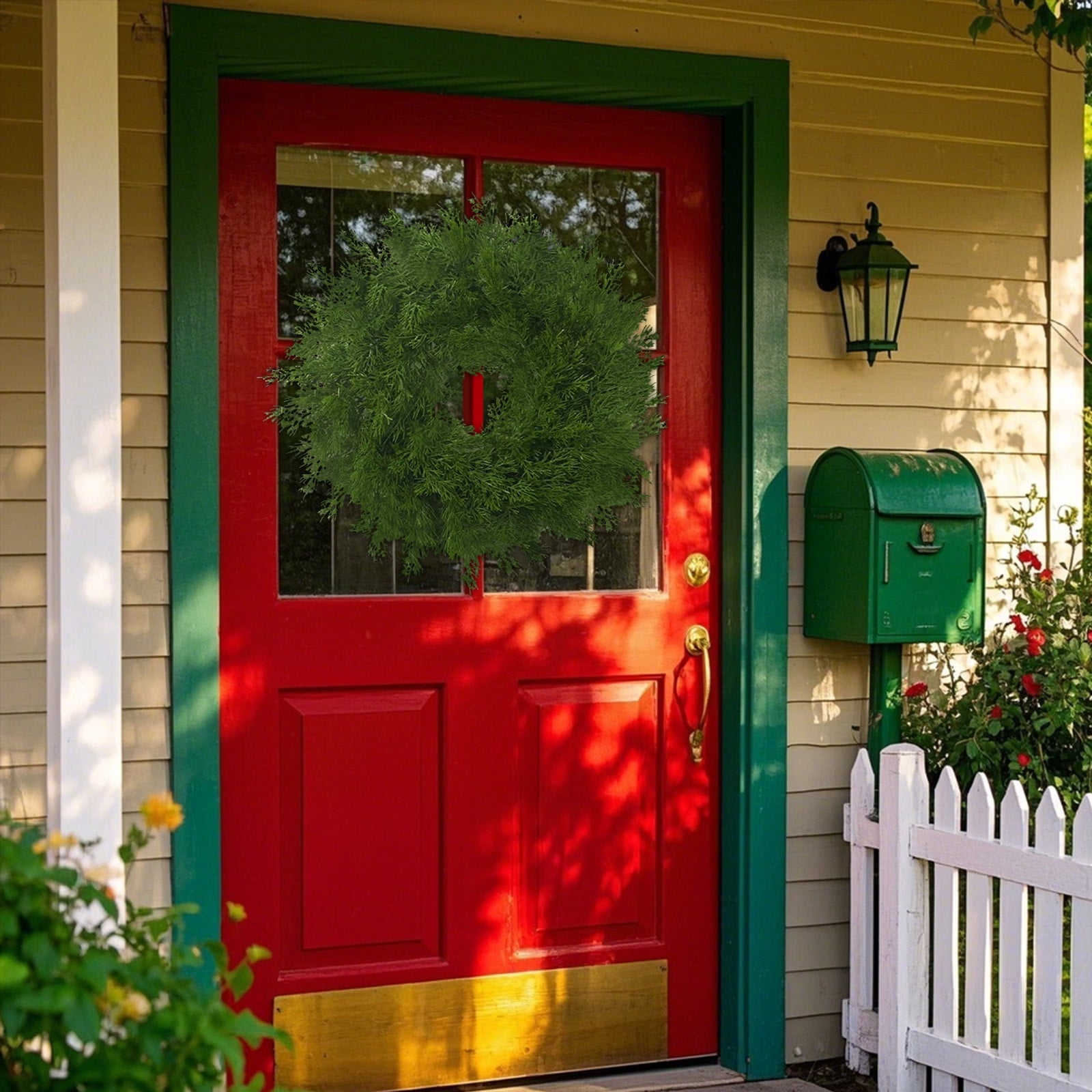15.74Inch Christmas Wreath for Front Door,Real Touch Pine Greenery ...