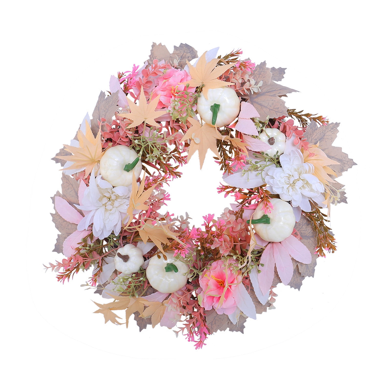 15.75" Blush Pink Fall Wreaths for Front Door with Pumpkins & Faux ...