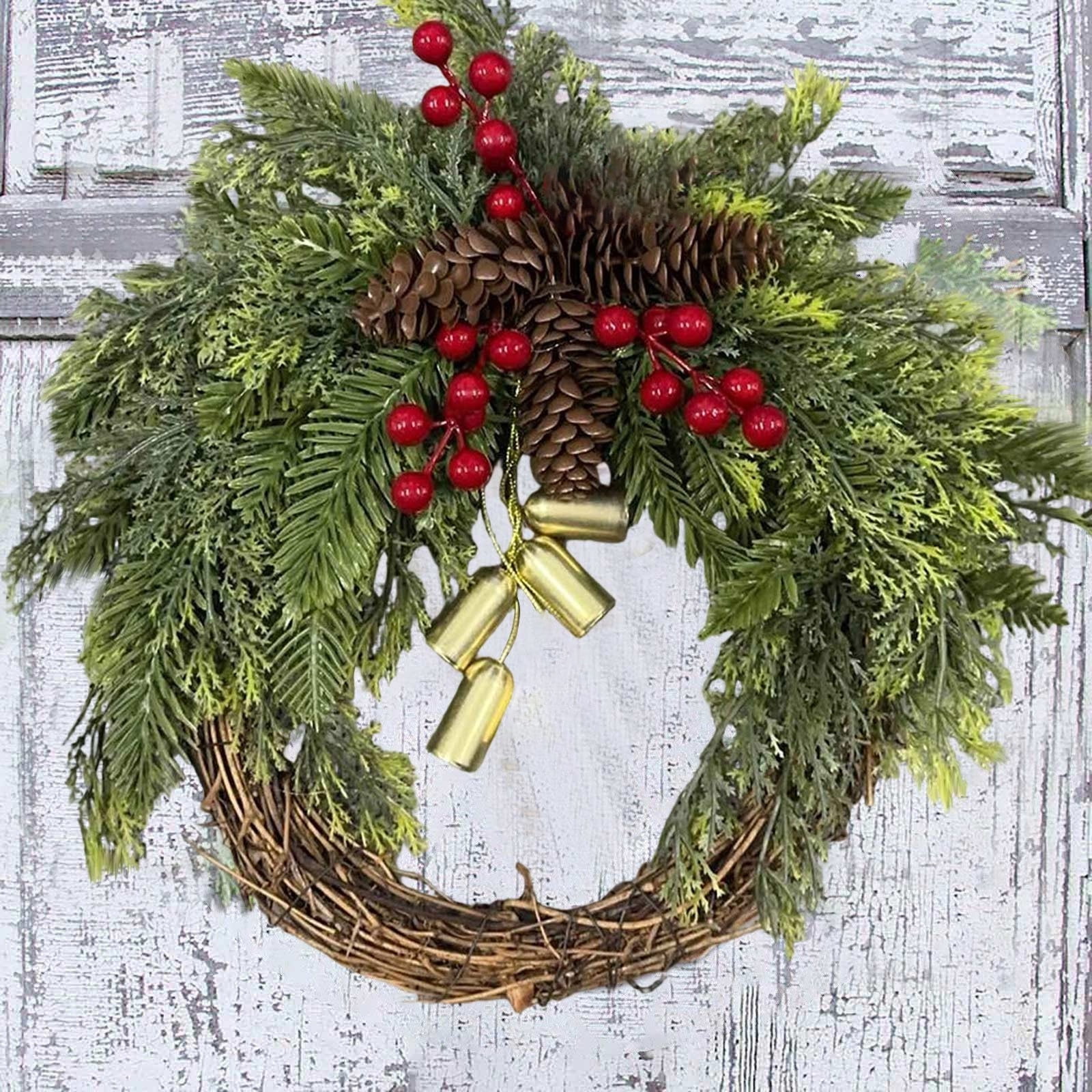 15.75" Christmas Pine Wreath with Rustic Vintage Bell, Wreaths with Red ...