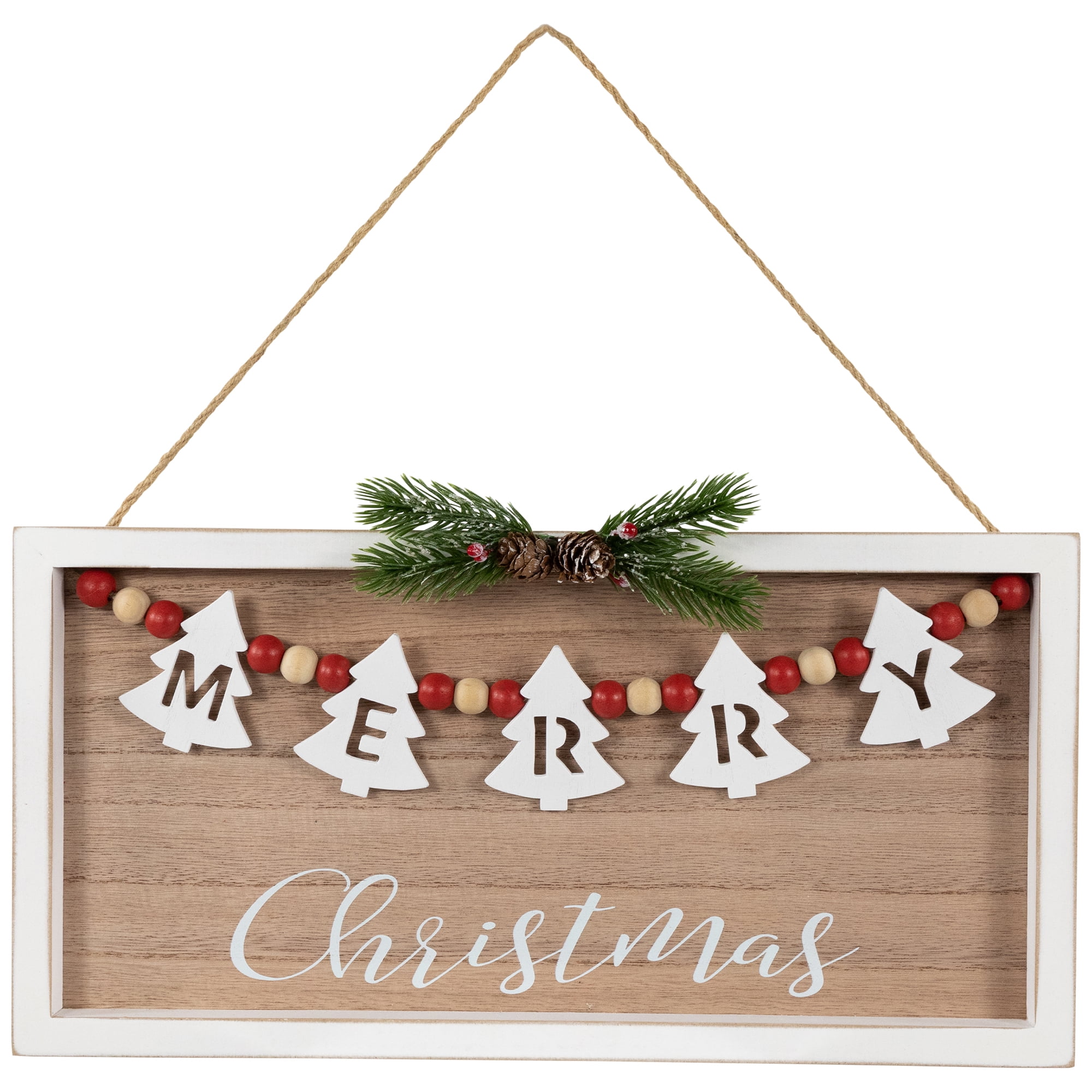 Northlight 15.75" Framed Rustic "Merry Christmas" Beaded Wooden Wall ...