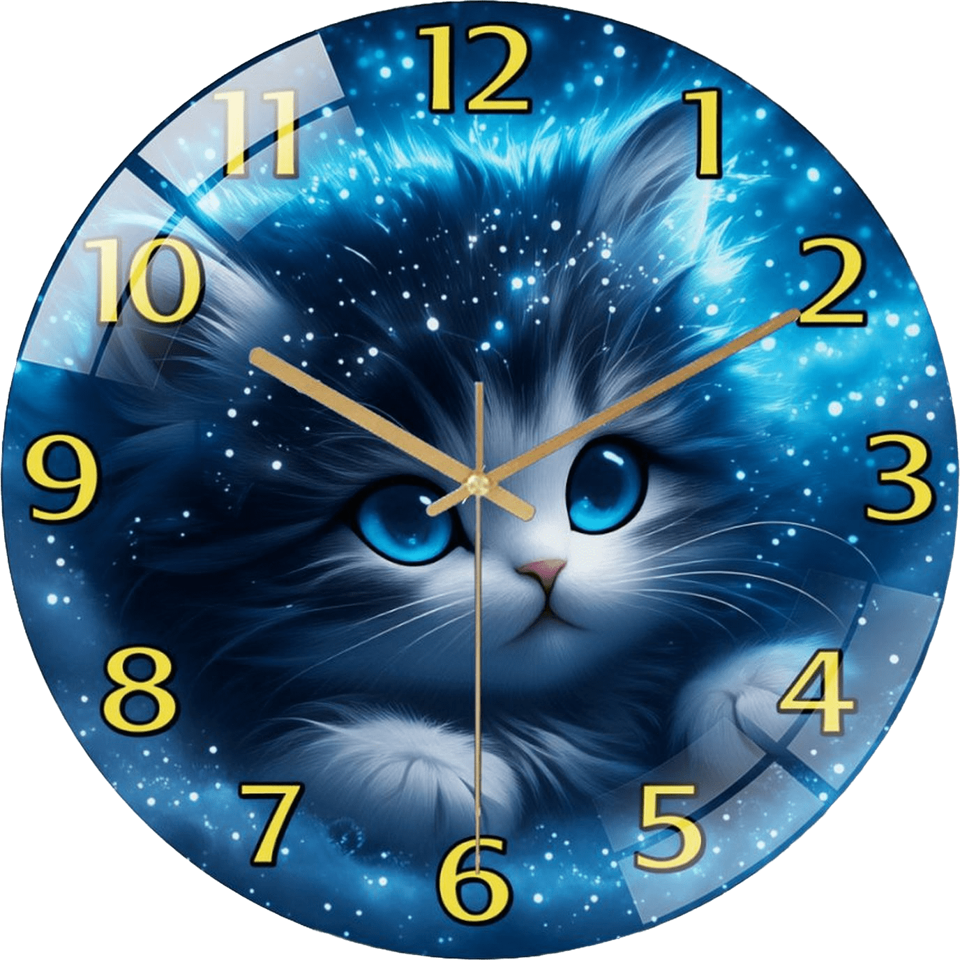 15.75 Inch Enchanting Cat- Glass Round Silent Hanging Wall Clock ...