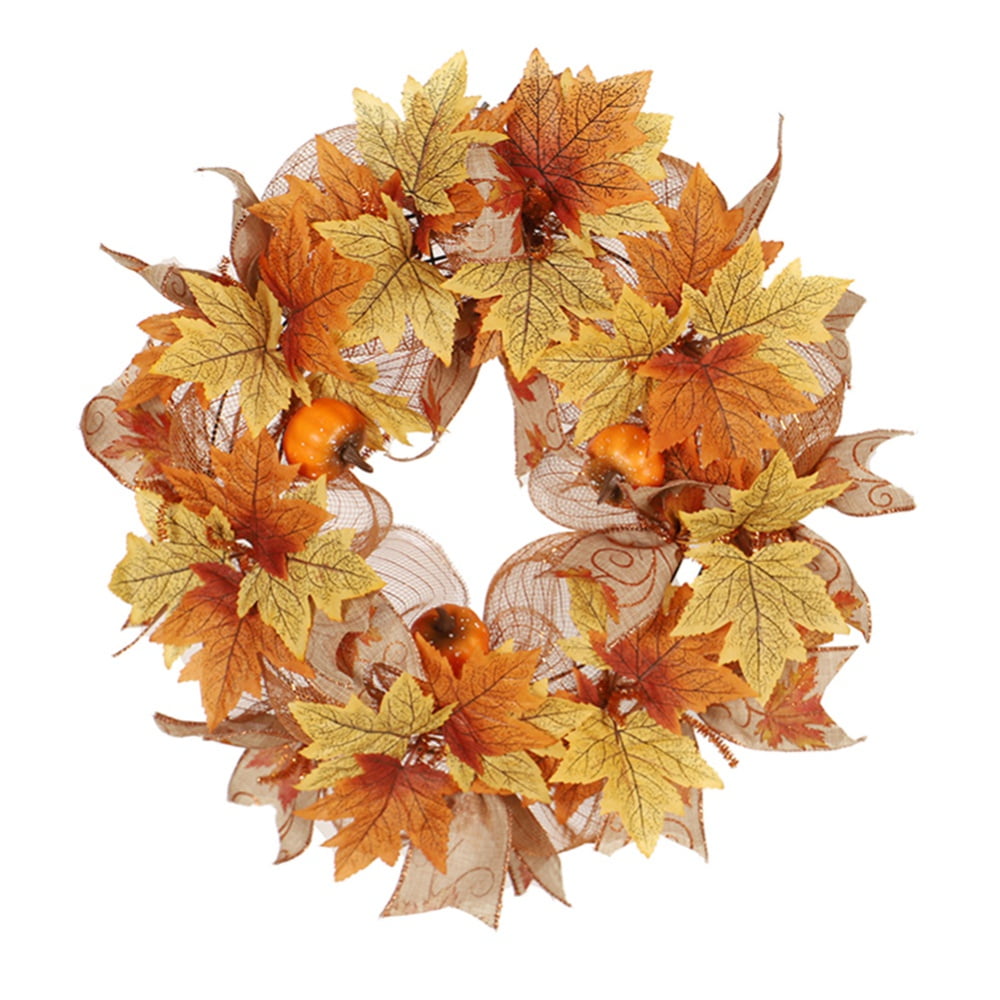 15.75 Inch Fall Wreath Autumn Maple Leaves Pumpkin Harvest Wreath for ...