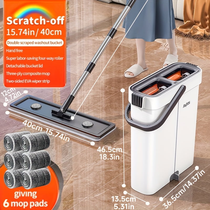 15.75 Inch Hands-Free Mop & Wash Bucket Set - 2 Washable Reusable ...