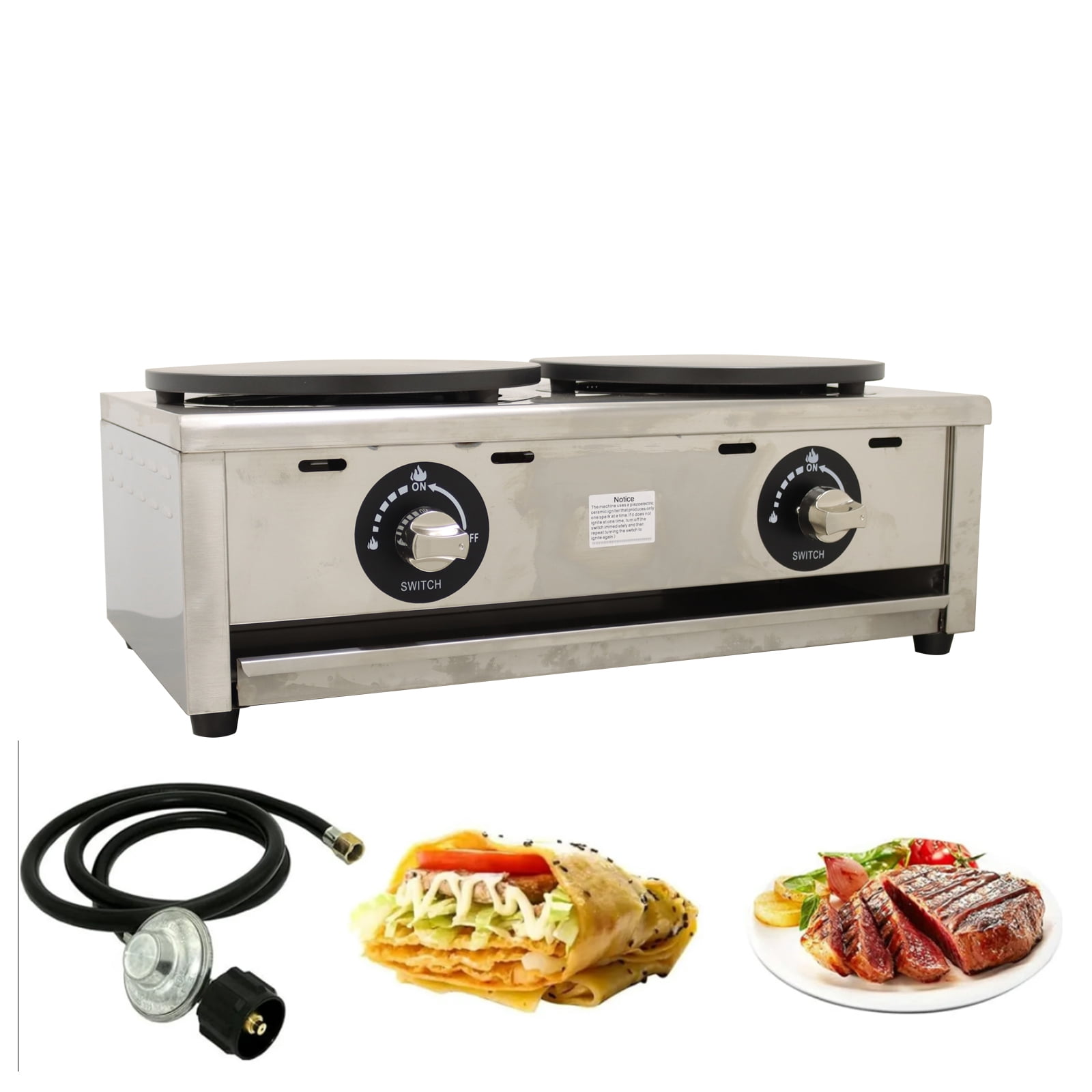 15.75 Inch LP Gas Double Burner Commercial Crepes Maker Nonstick ...