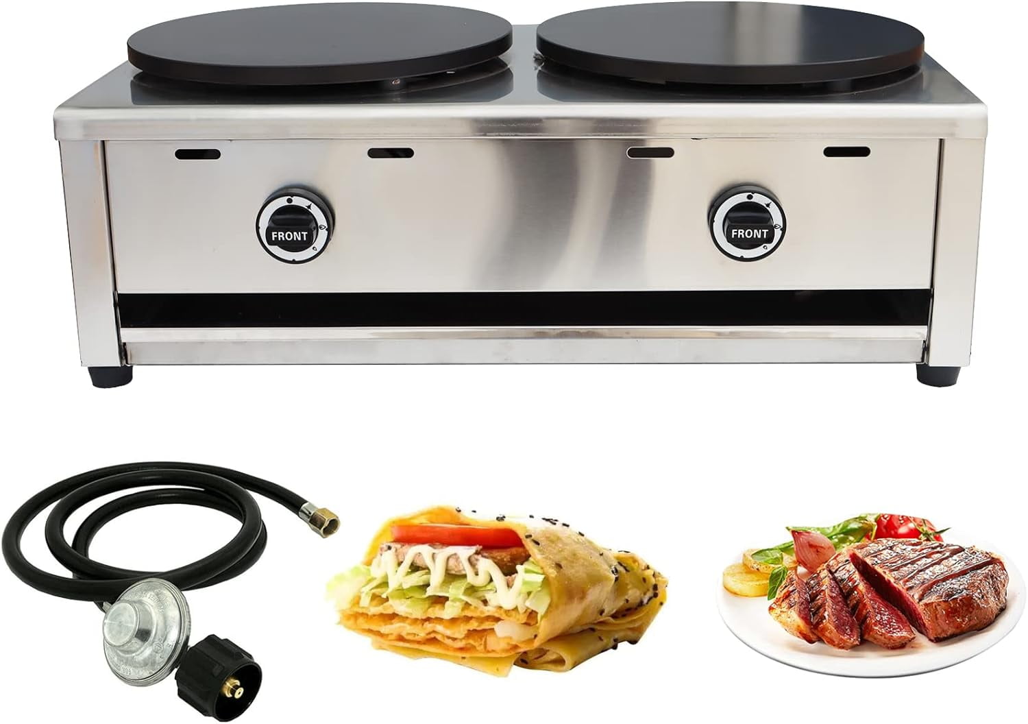 15.75 Inch LP Gas Double Burner Commercial Crepes Maker Nonstick ...