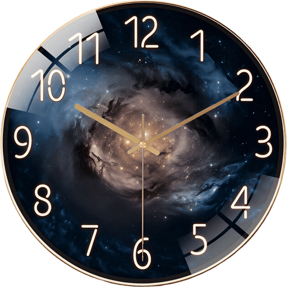 15.75 Inch Round Galaxy - Themed Glass Wall Clock, Luminous Numbers ...