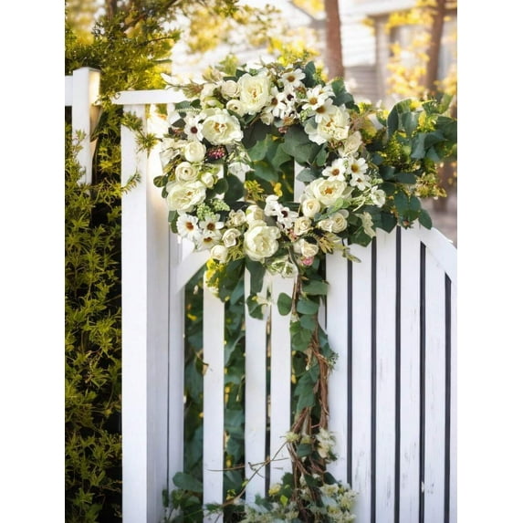 15.75 Inch Simulated Flower Spring Wreath, European Style, Silk Flower ...