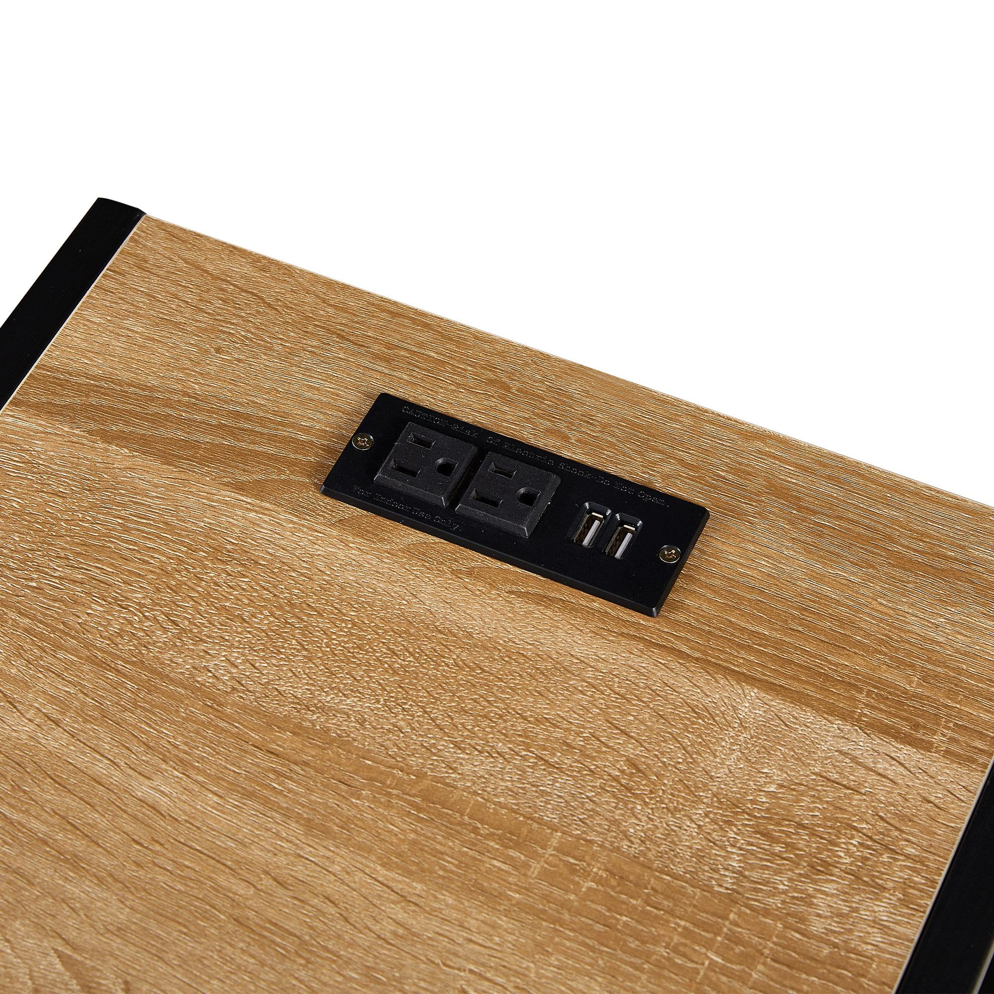 15.75 Rattan End Table with Power Outlet & USB Ports, Modern Nightstand ...