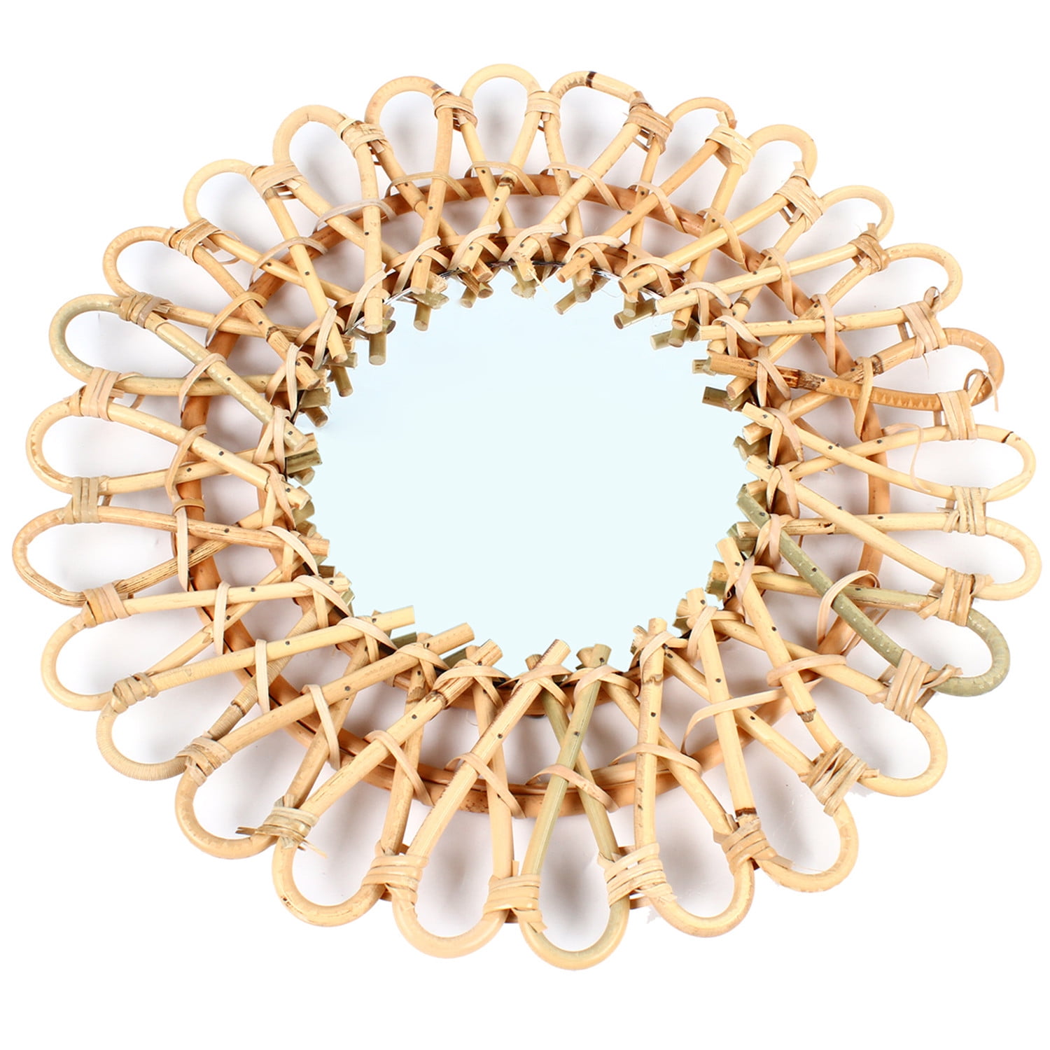 15.75" Round Rattan Wall Mirror, Natural Flower Shaped Vanity Mirror ...