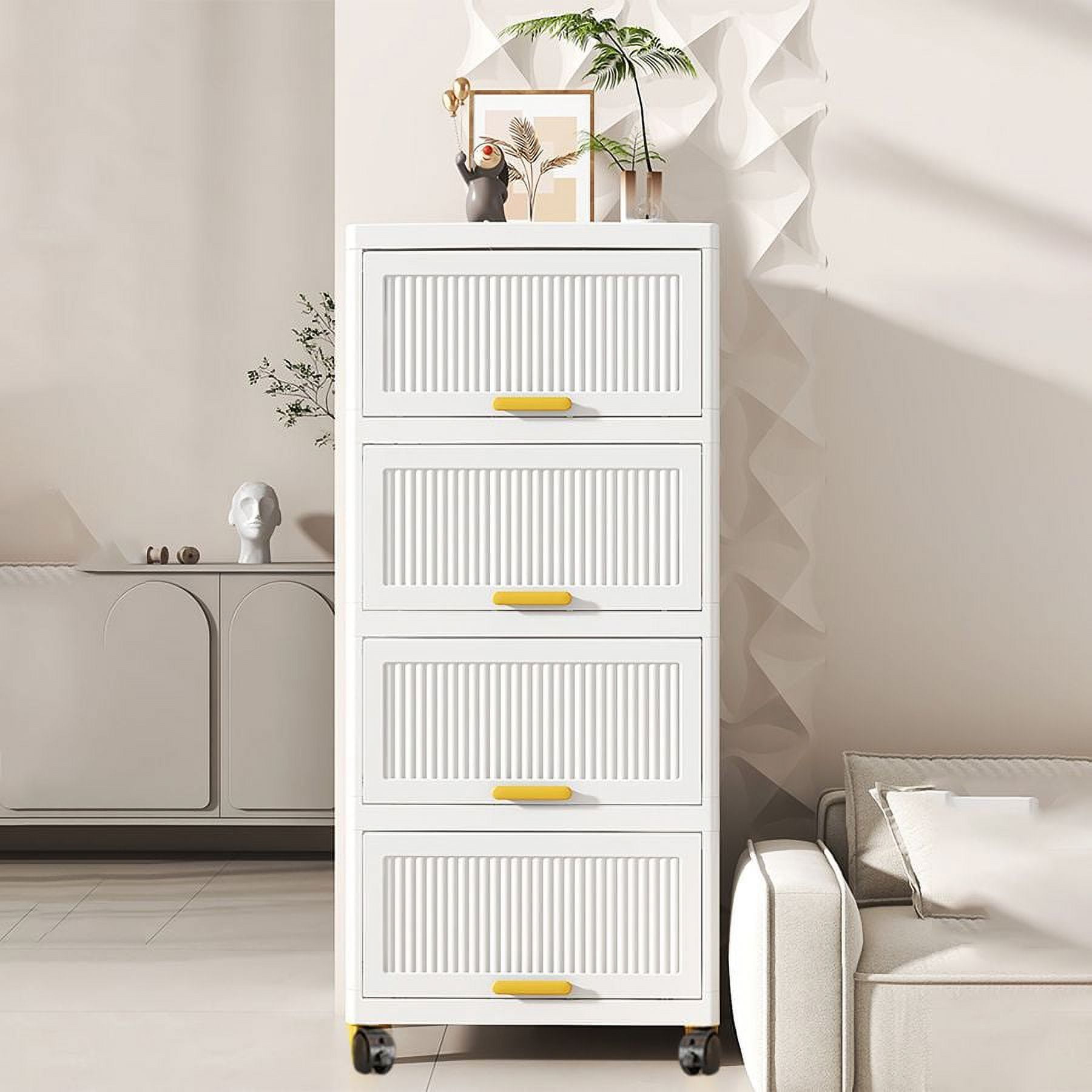 15.75" Side Wide 4-Layers Flip Open Storage Box With Wheels, Movable ...