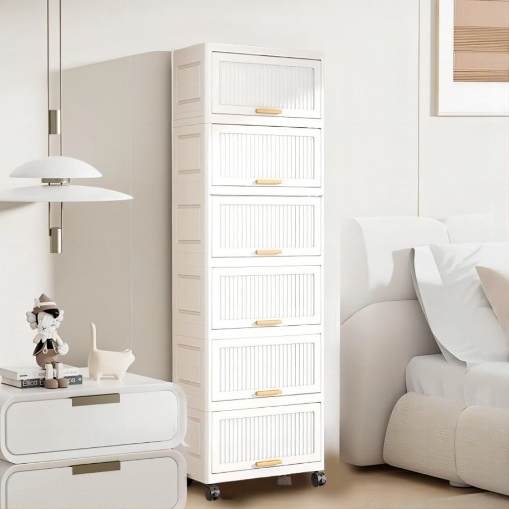 15.75" Side Wide 5-Layer Flip Open Storage Box with Wheels, Movable ...