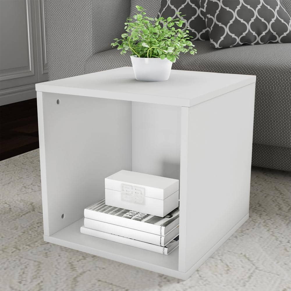15.75 in. White Stackable Modular End Table Shelf Storage Accent Table ...
